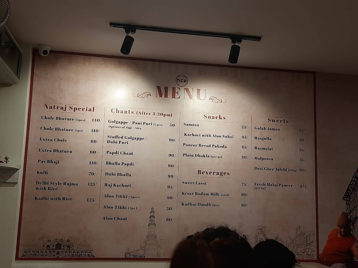 Menu at Natraj Chole Bhature Paharganj Wale, Bengaluru
