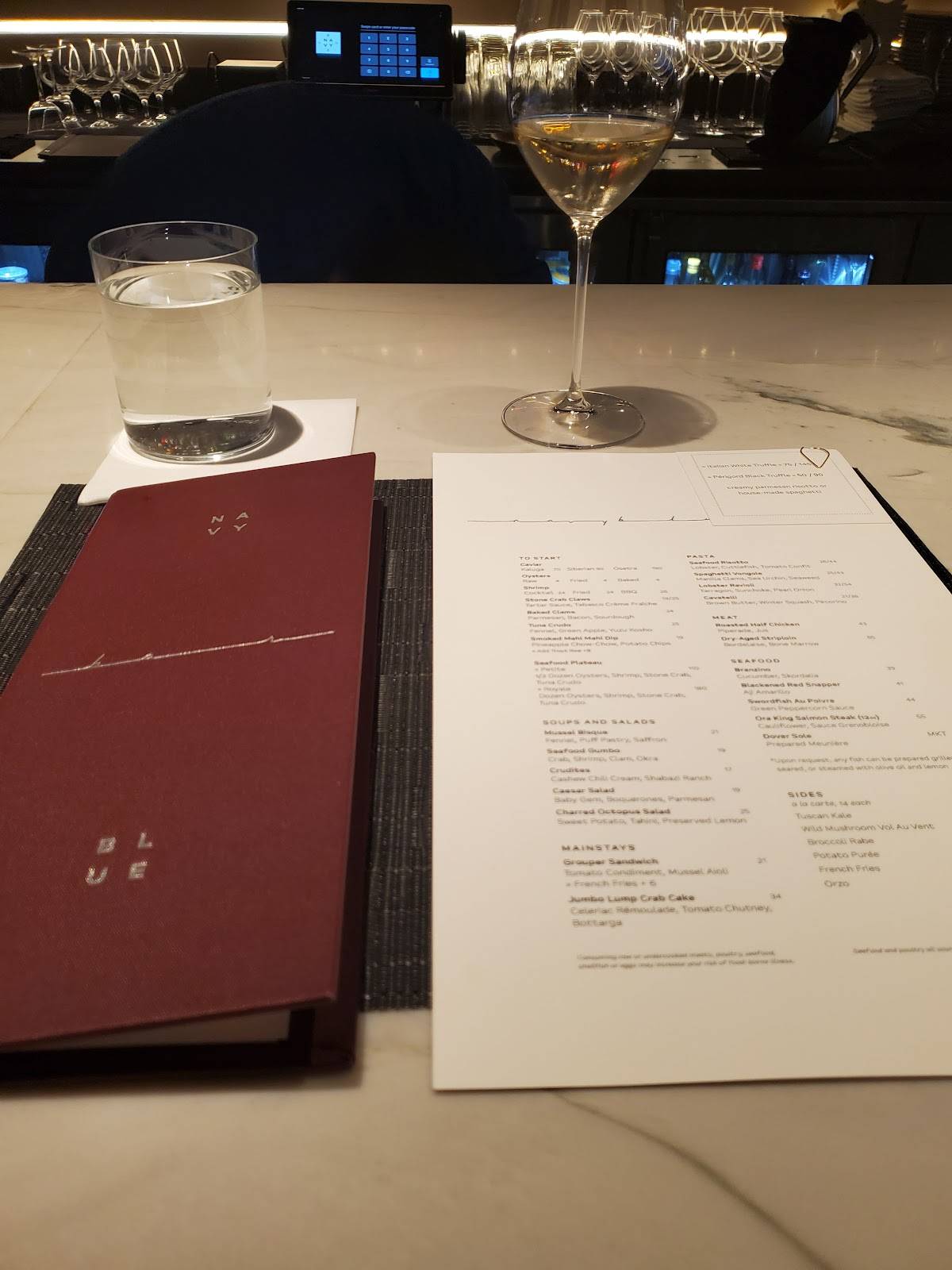 Menu at Navy Blue restaurant, Houston