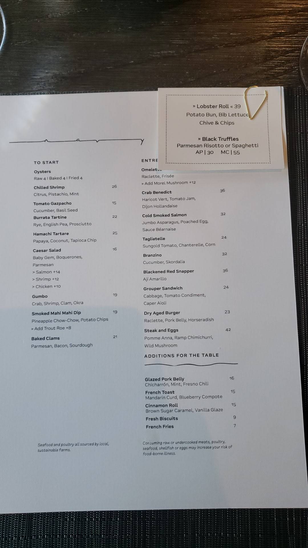 Menu at Navy Blue restaurant, Houston