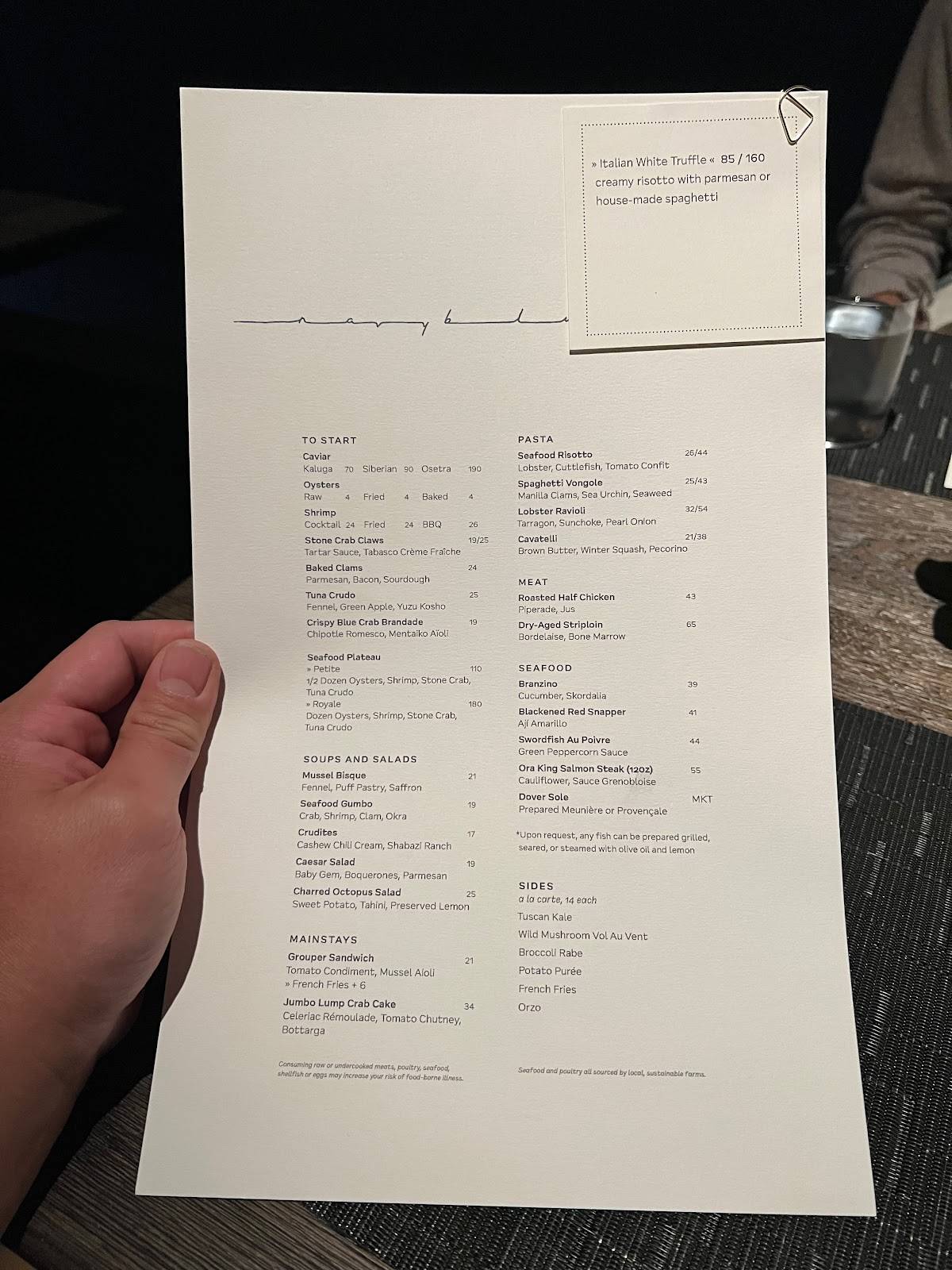 Menu at Navy Blue restaurant, Houston