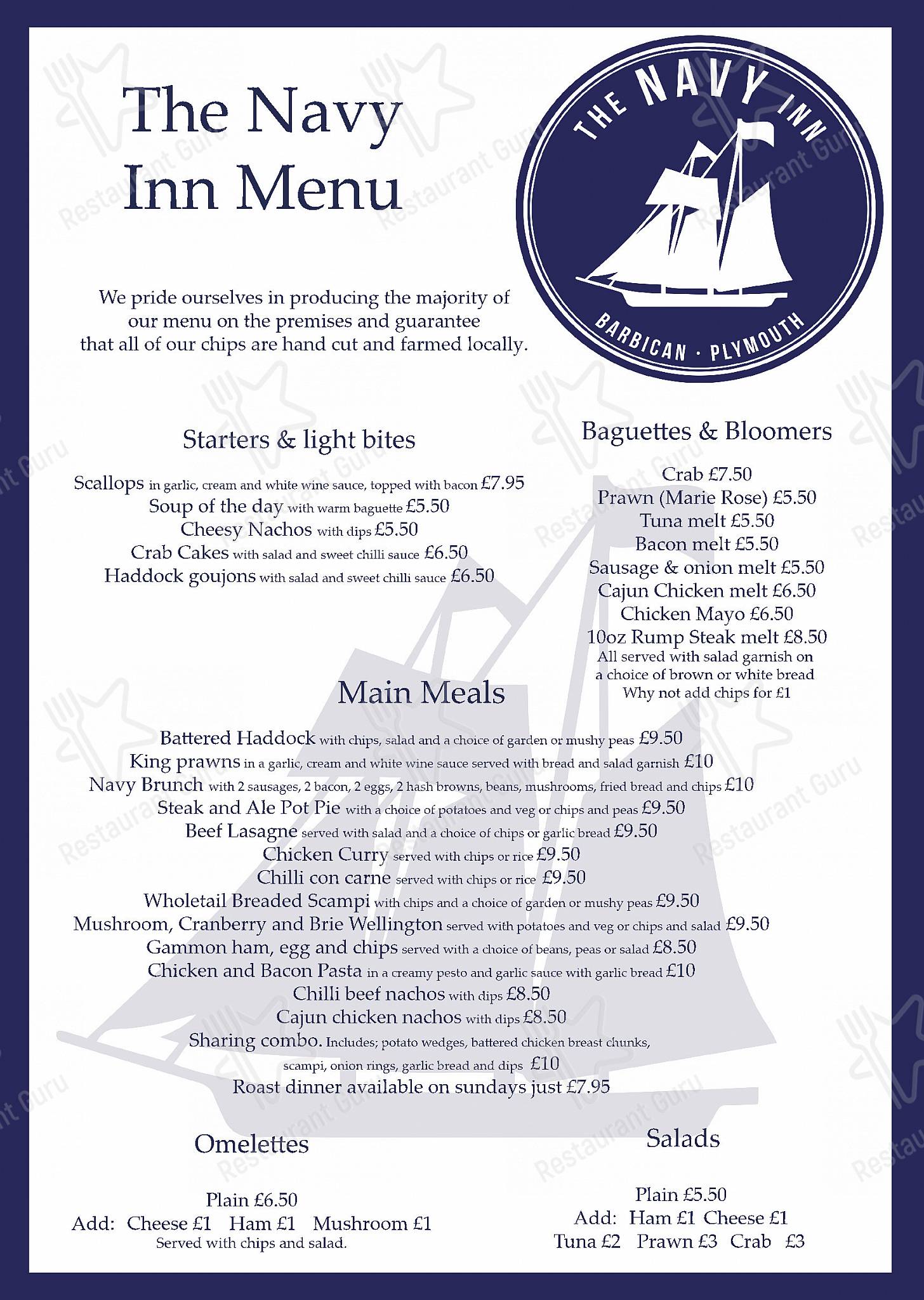 Menu at The Navy Inn pub & bar, Plymouth, 34 Southside St