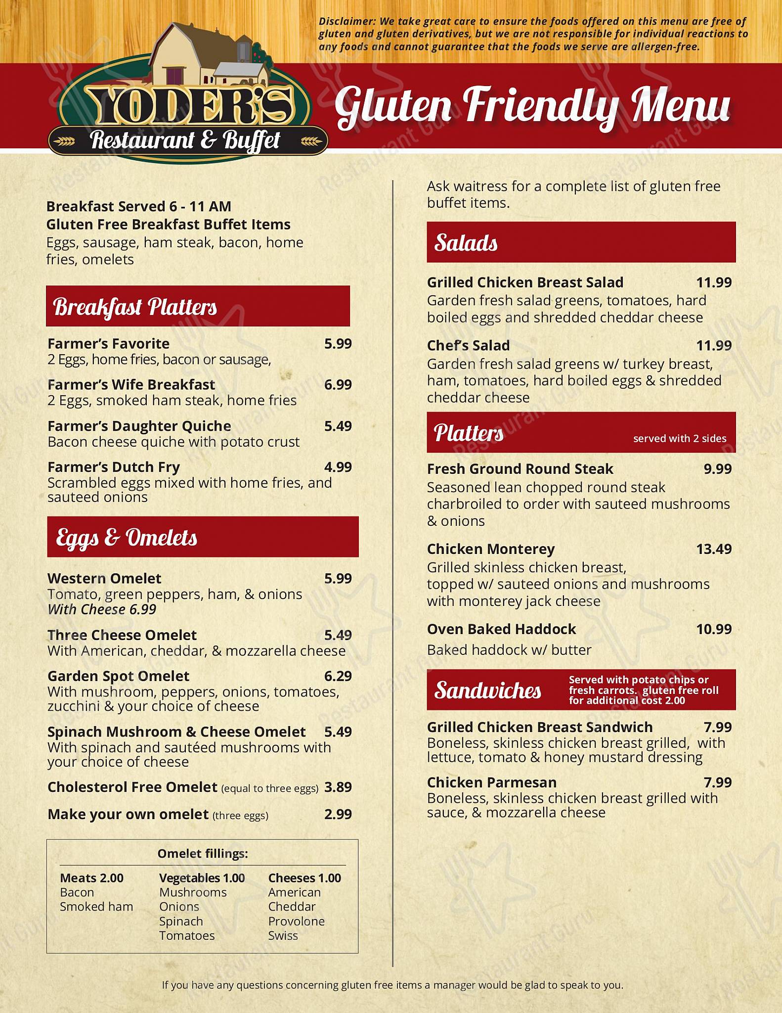Menu at Yoder's Restaurant & Buffet, New Holland