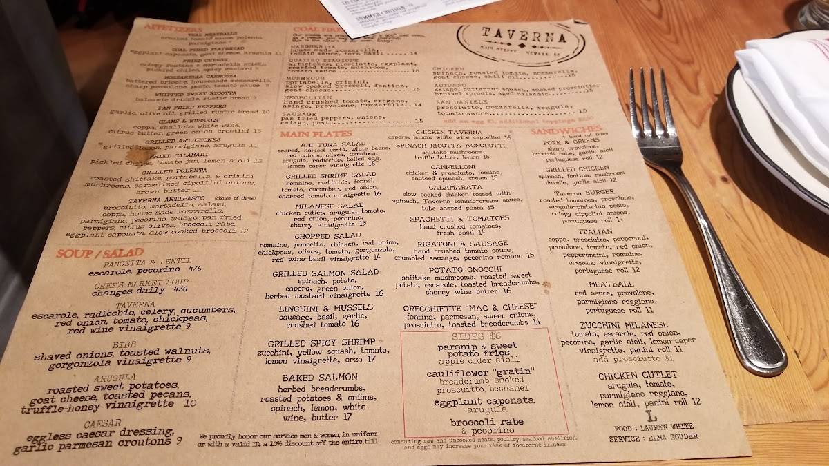 Menu at Taverna Newark pub & bar, Newark