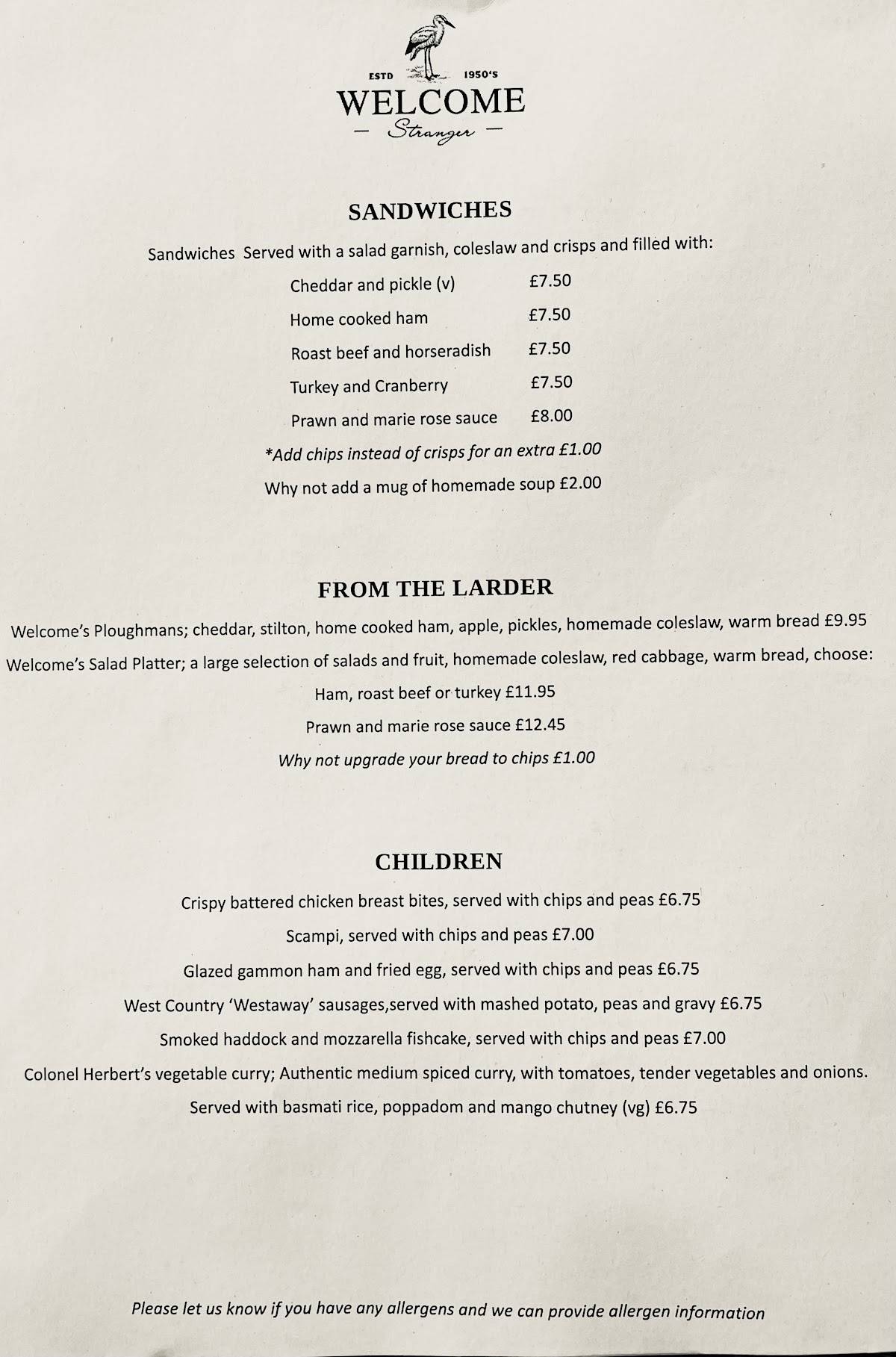 Menu at Welcome Stranger pub & bar, Liverton