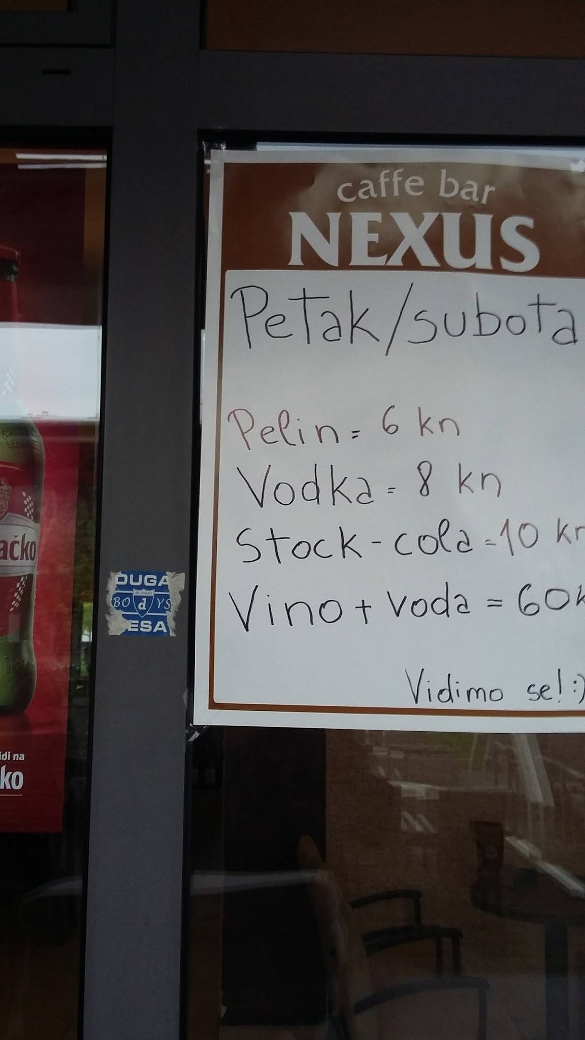Menu da Nexus caffè bar, Zaprešić