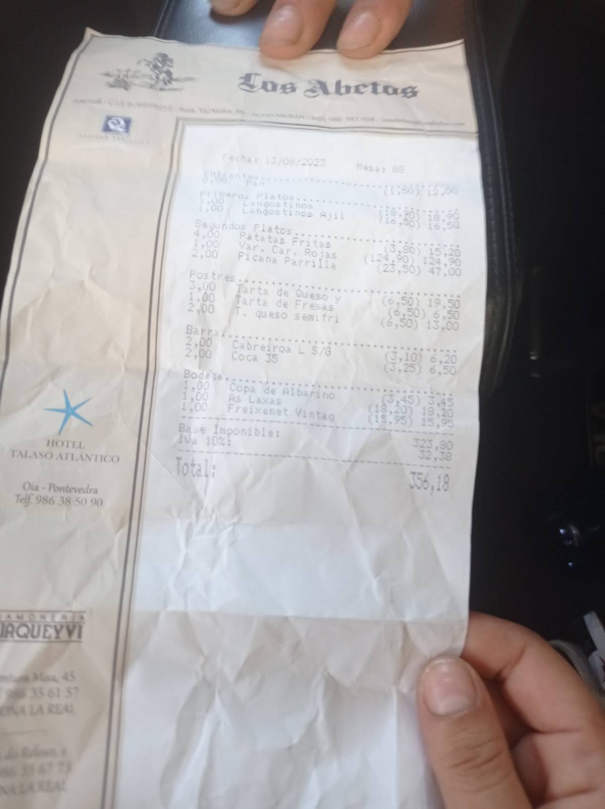 Carta de parrilla Los Abetos, Nigrán