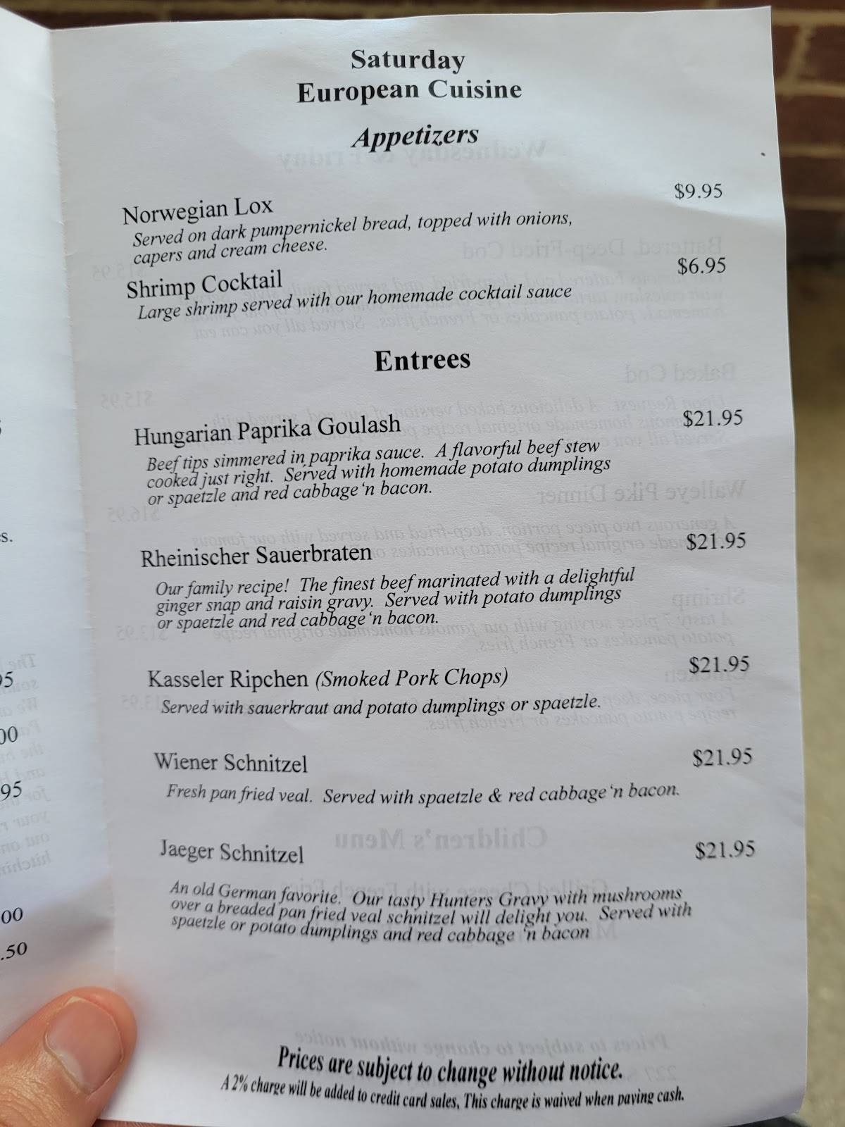 Menu at Nite Cap Inn restaurant, Palmyra
