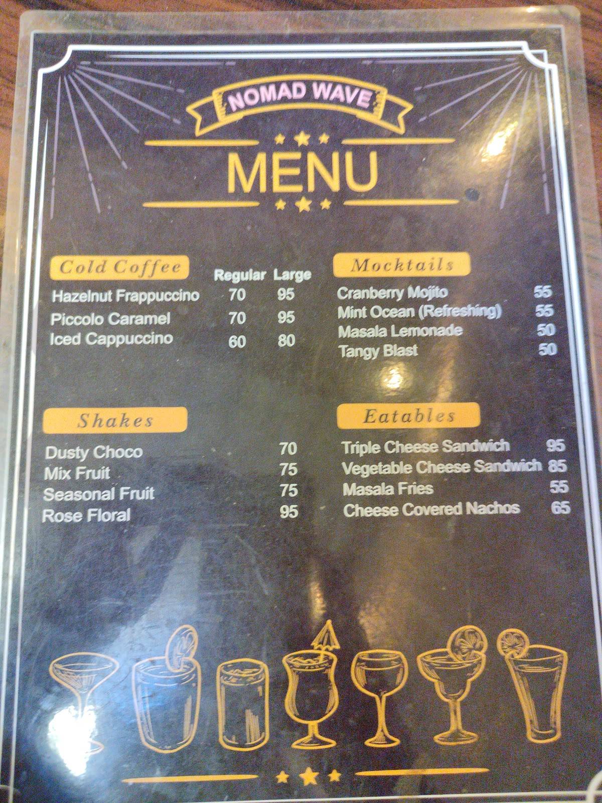 Menu at Nomad Wave, Rishikesh