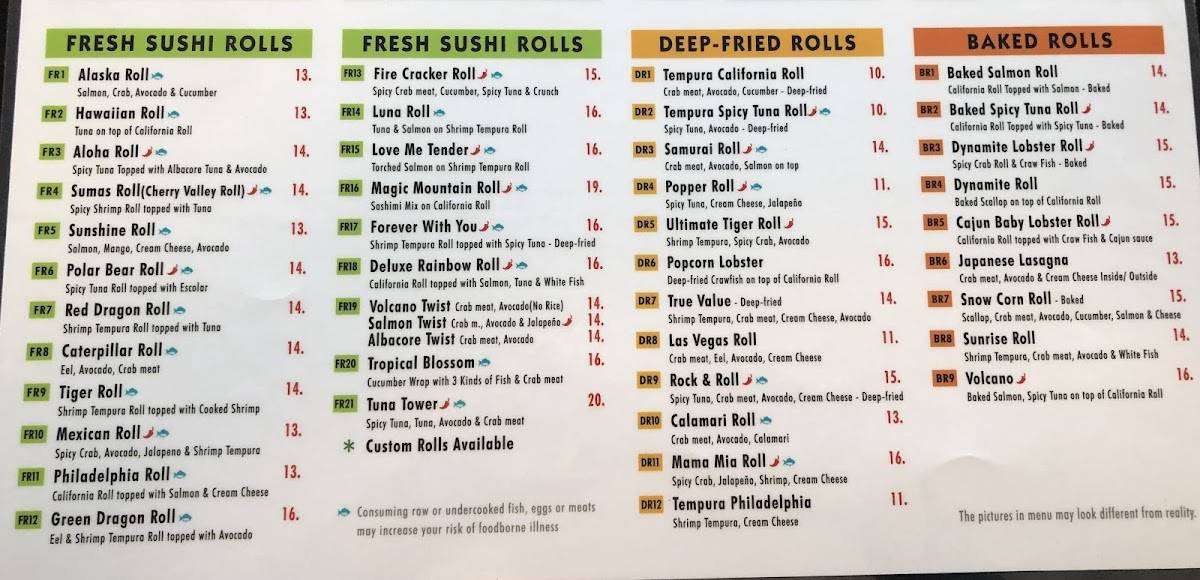 Menu at Nori Sushi & Teriyaki restaurant, Sumas
