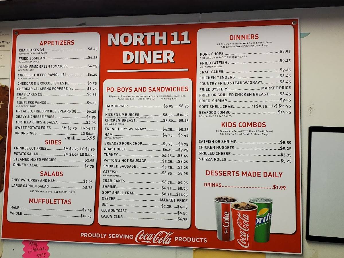 Menu at North 11 Diner restaurant, Picayune