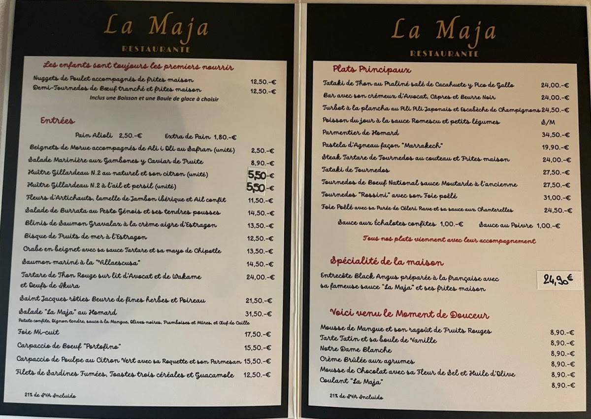 Carta del restaurante Nuevo La Maja, Altea