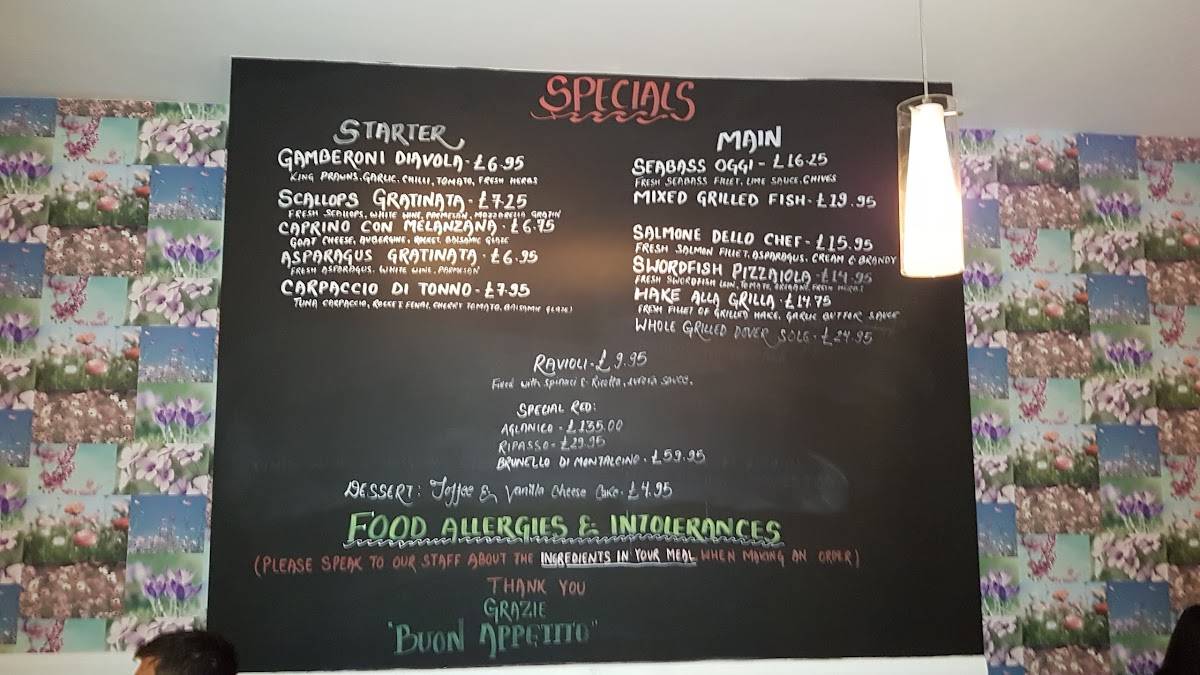 Menu at OGGI Italian Restaurant, Leicester