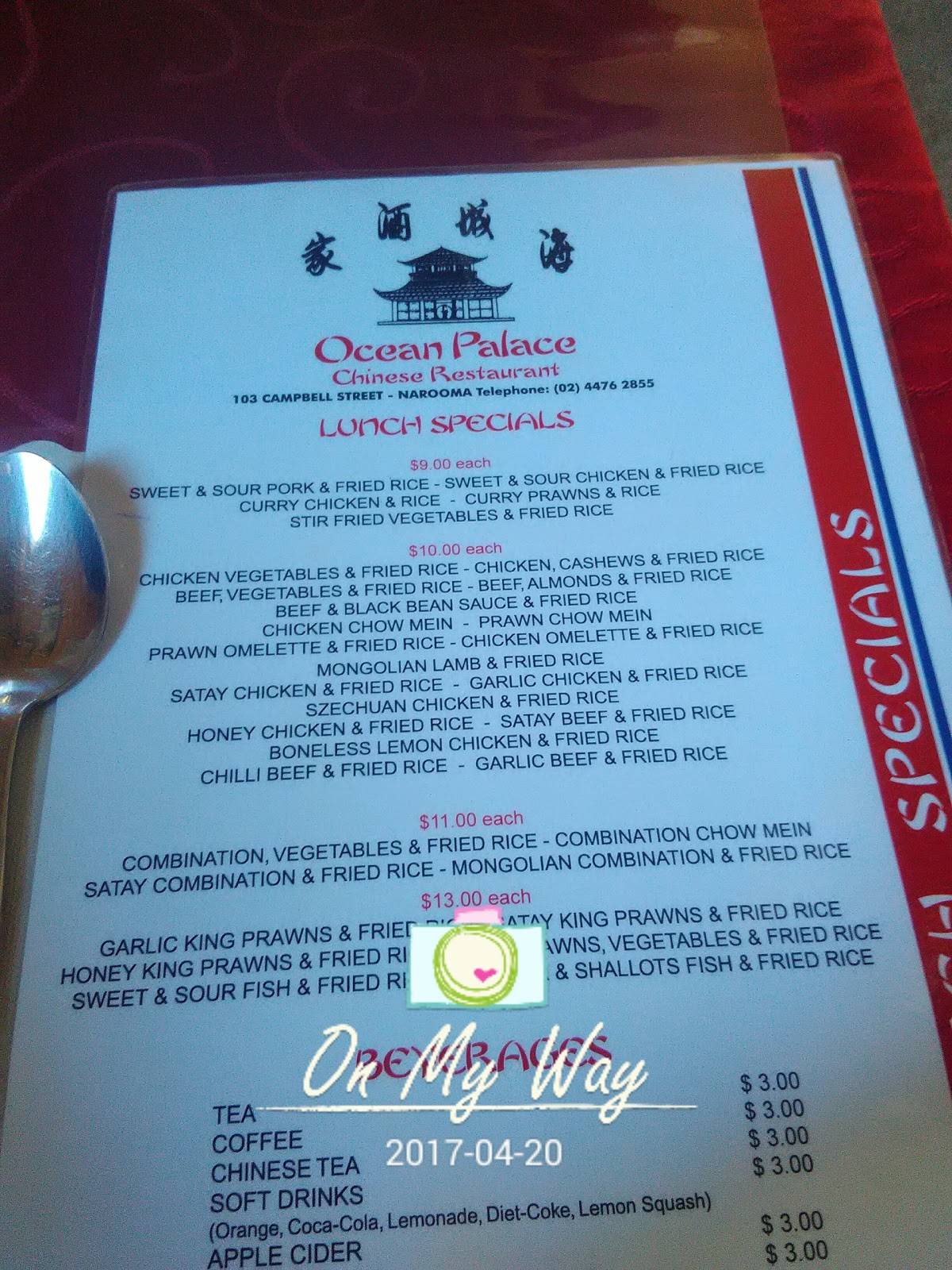 Menu at Ocean Palace Licensed Chinese Restaurant, Narooma