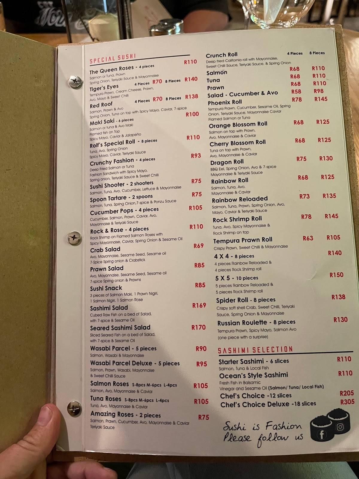 Menu at Oceans 8 Seafood & Sushi Somerset West restaurant, Cape Town