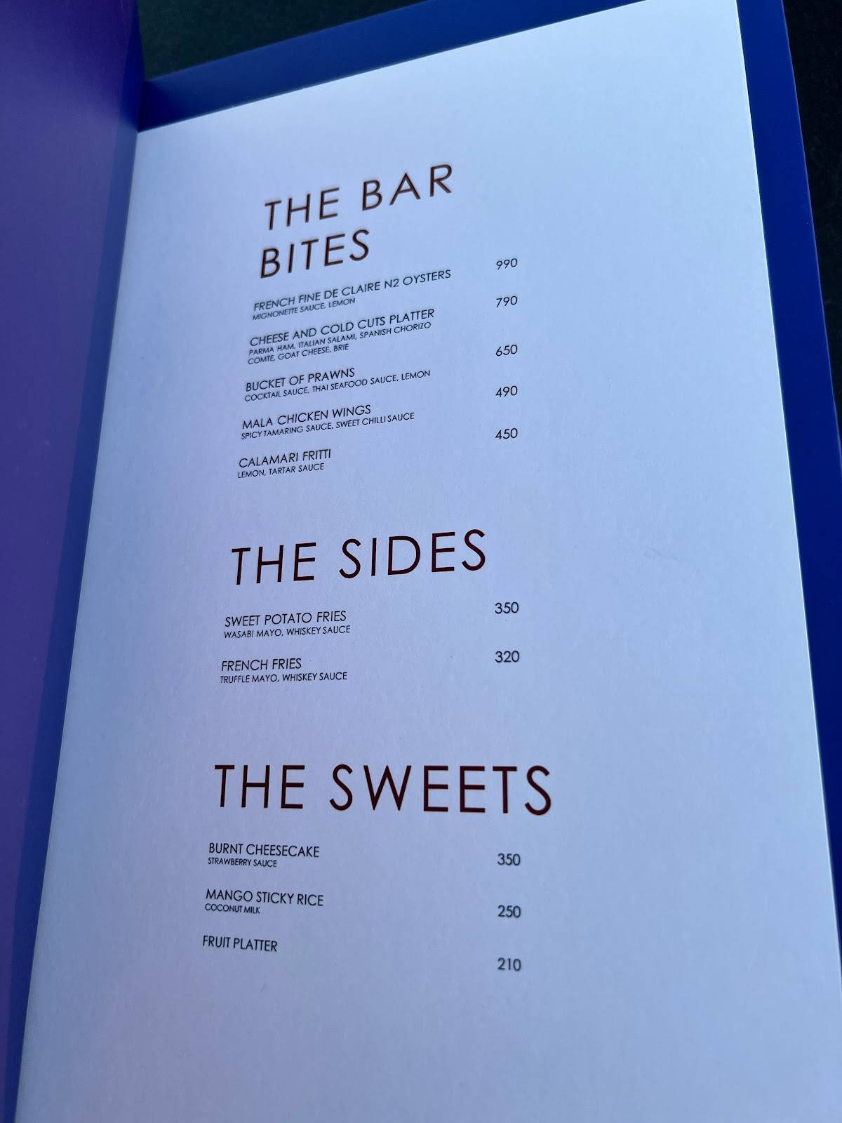 Menu at Octave Rooftop Lounge & Bar, Bangkok