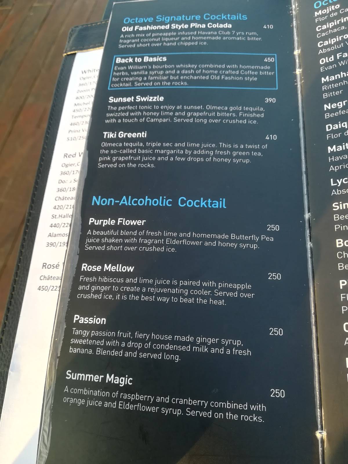 Menu at Octave Rooftop Lounge & Bar, Bangkok