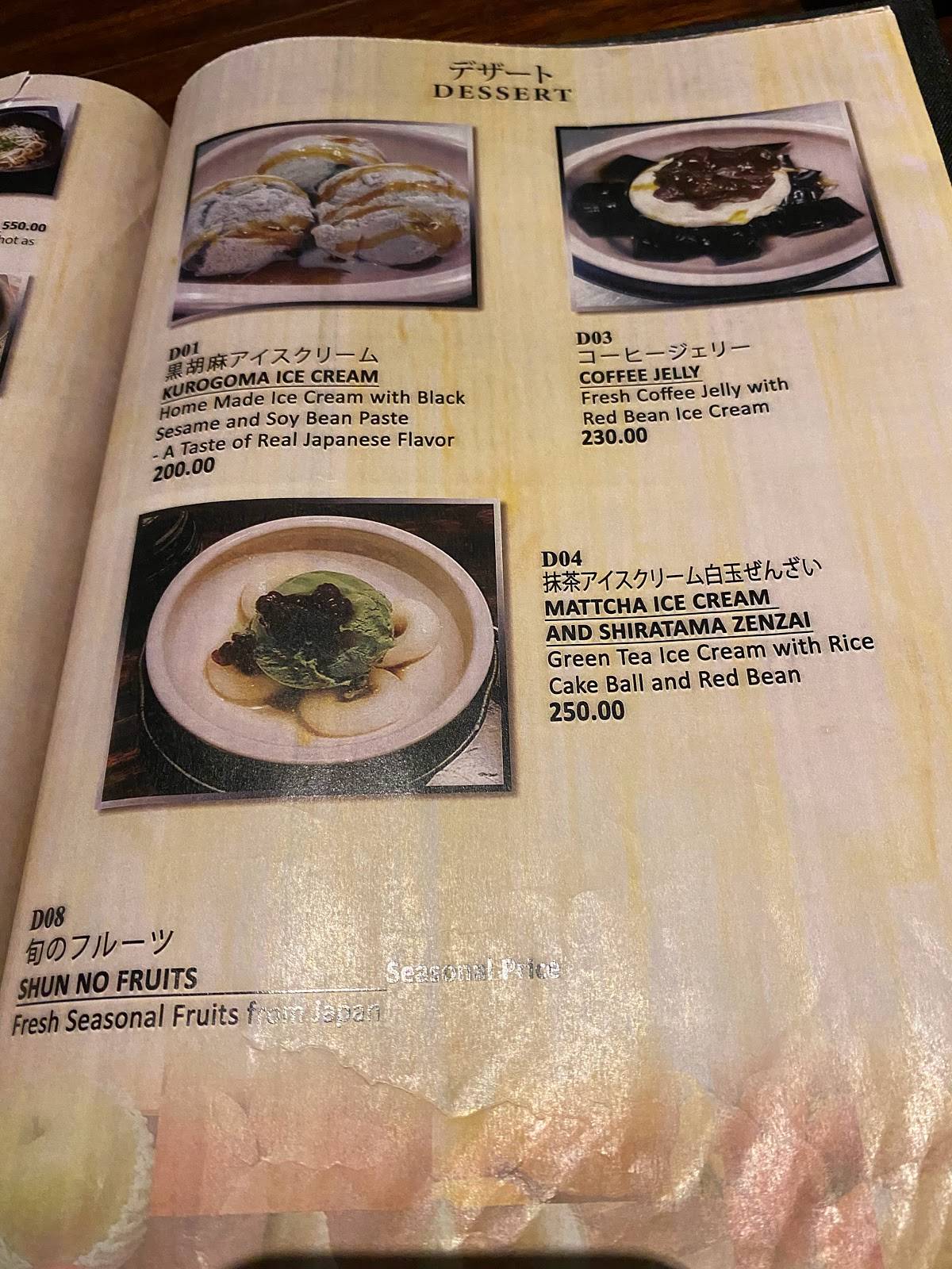 Menu at Ogawa restaurant, Taguig, The Fort Strip