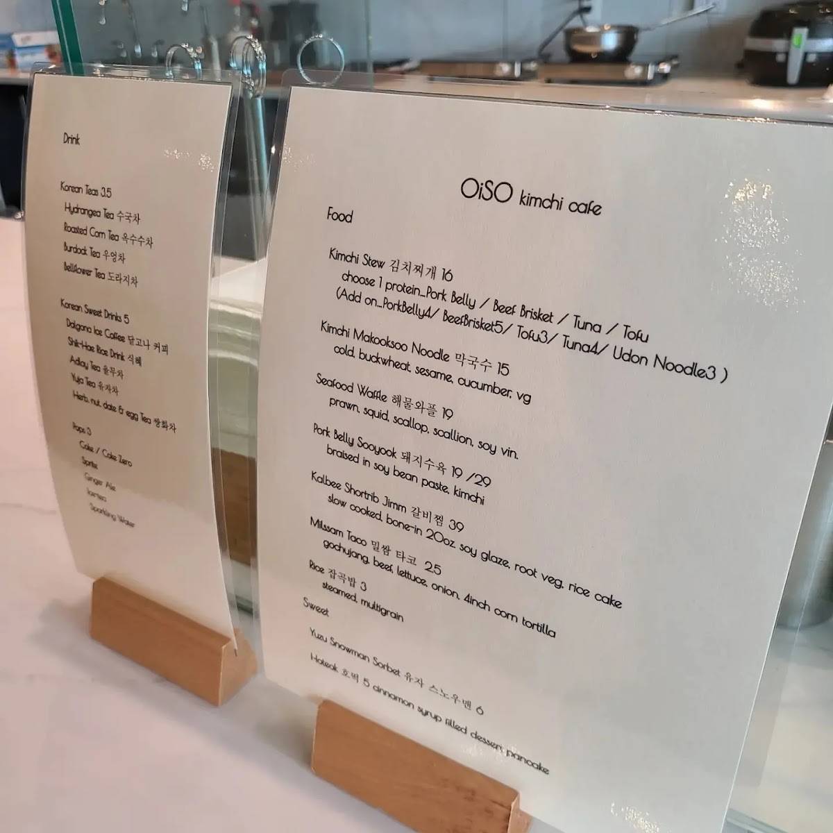 Menu at Oiso Kimchi Cafe, Vancouver