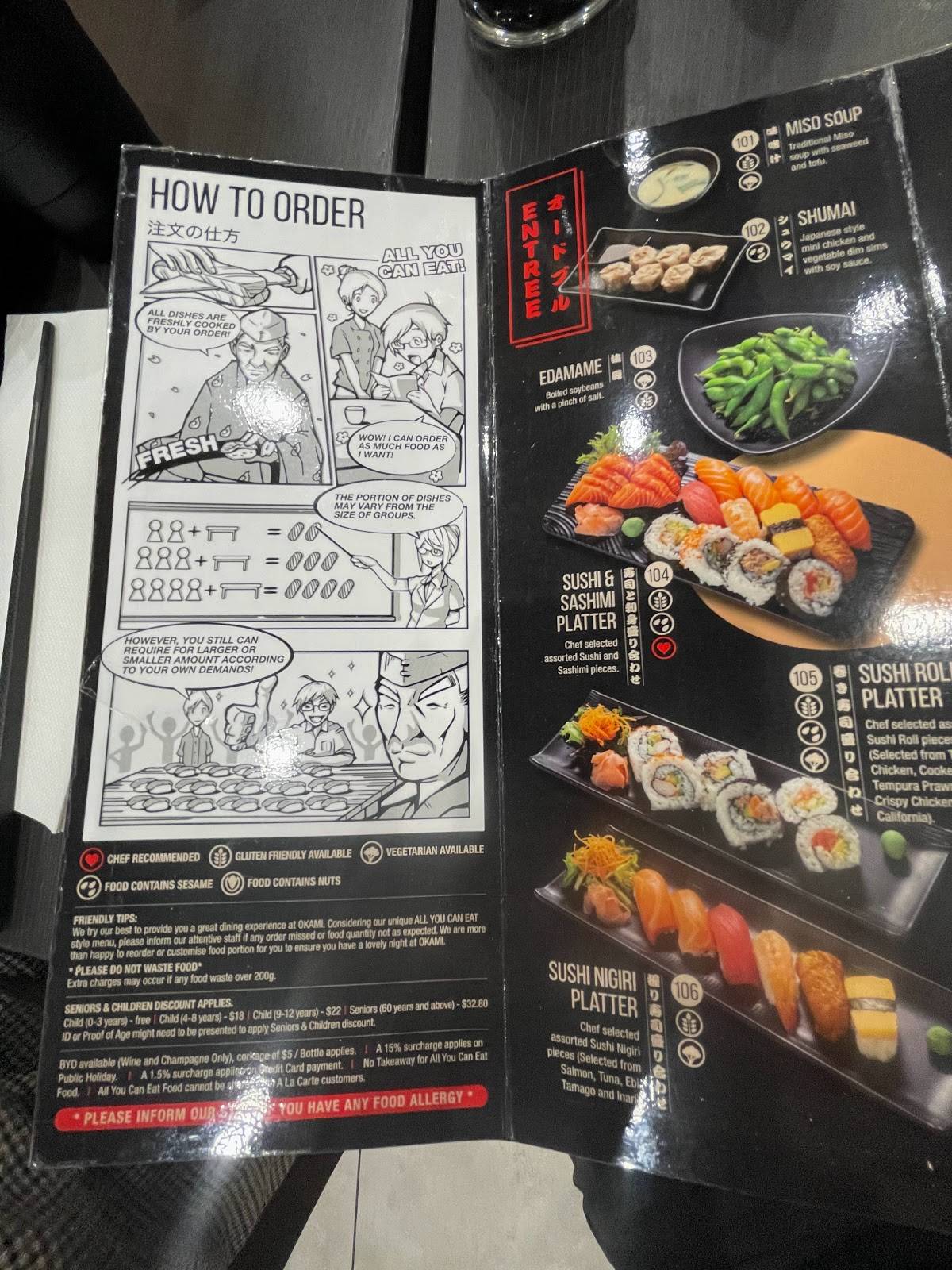 Carta de Okami Japanese Restaurant, Penrith