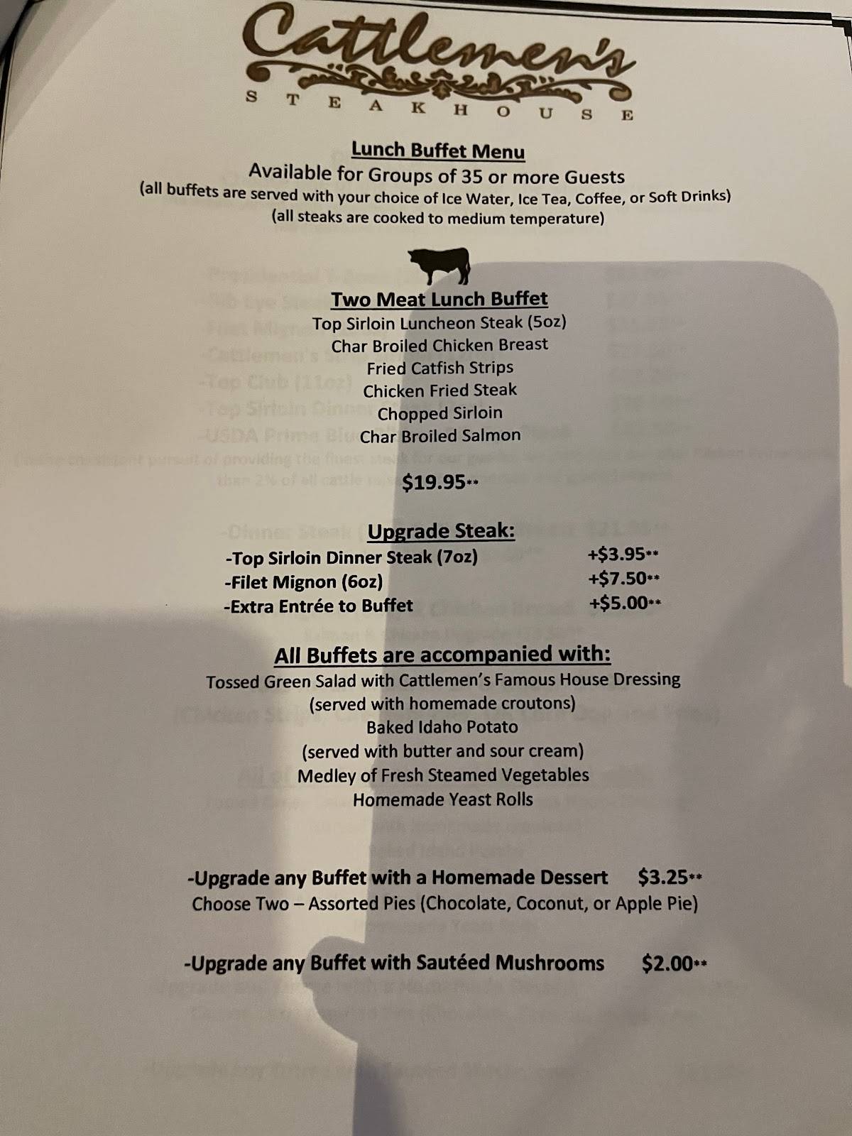 Menu at Cattlemen's Steakhouse, Oklahoma City