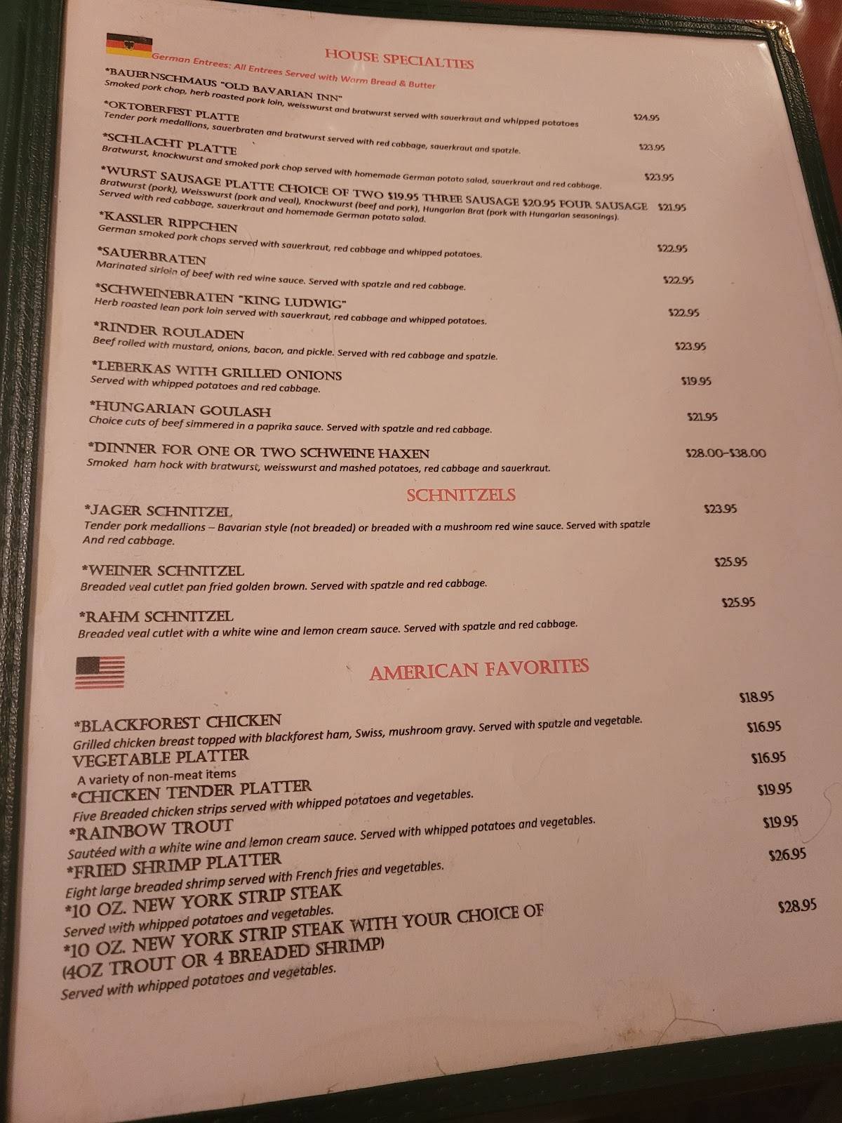 Menu at Old Bavaria Inn Restaurant, Helen