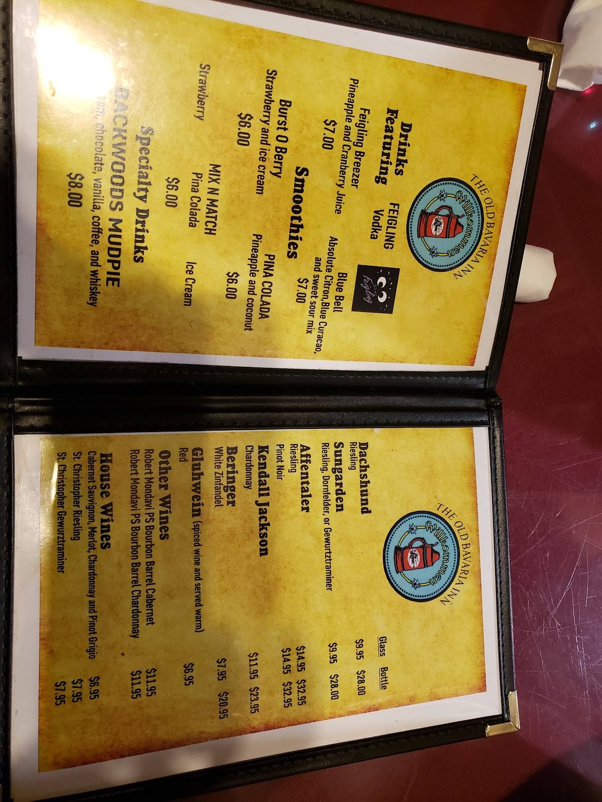 Menu at Old Bavaria Inn Restaurant, Helen