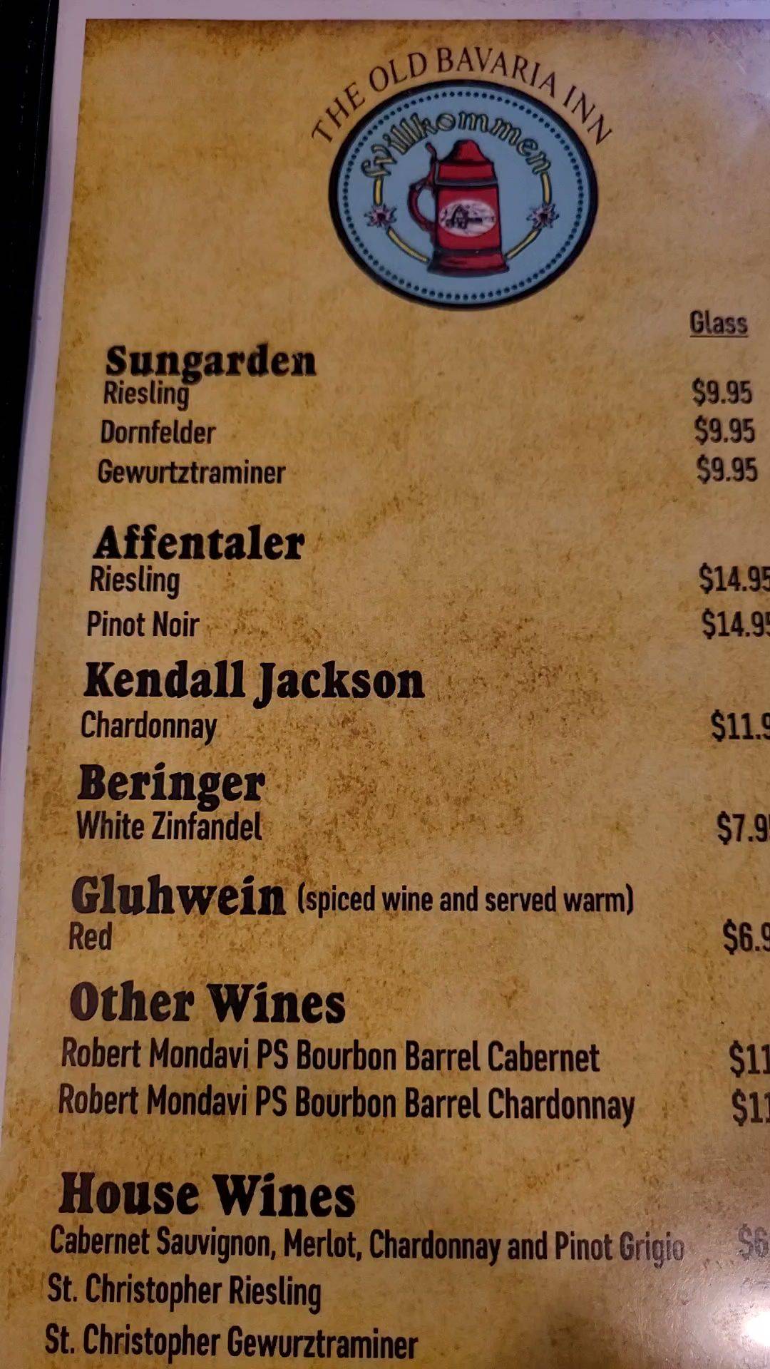 Menu at Old Bavaria Inn Restaurant, Helen