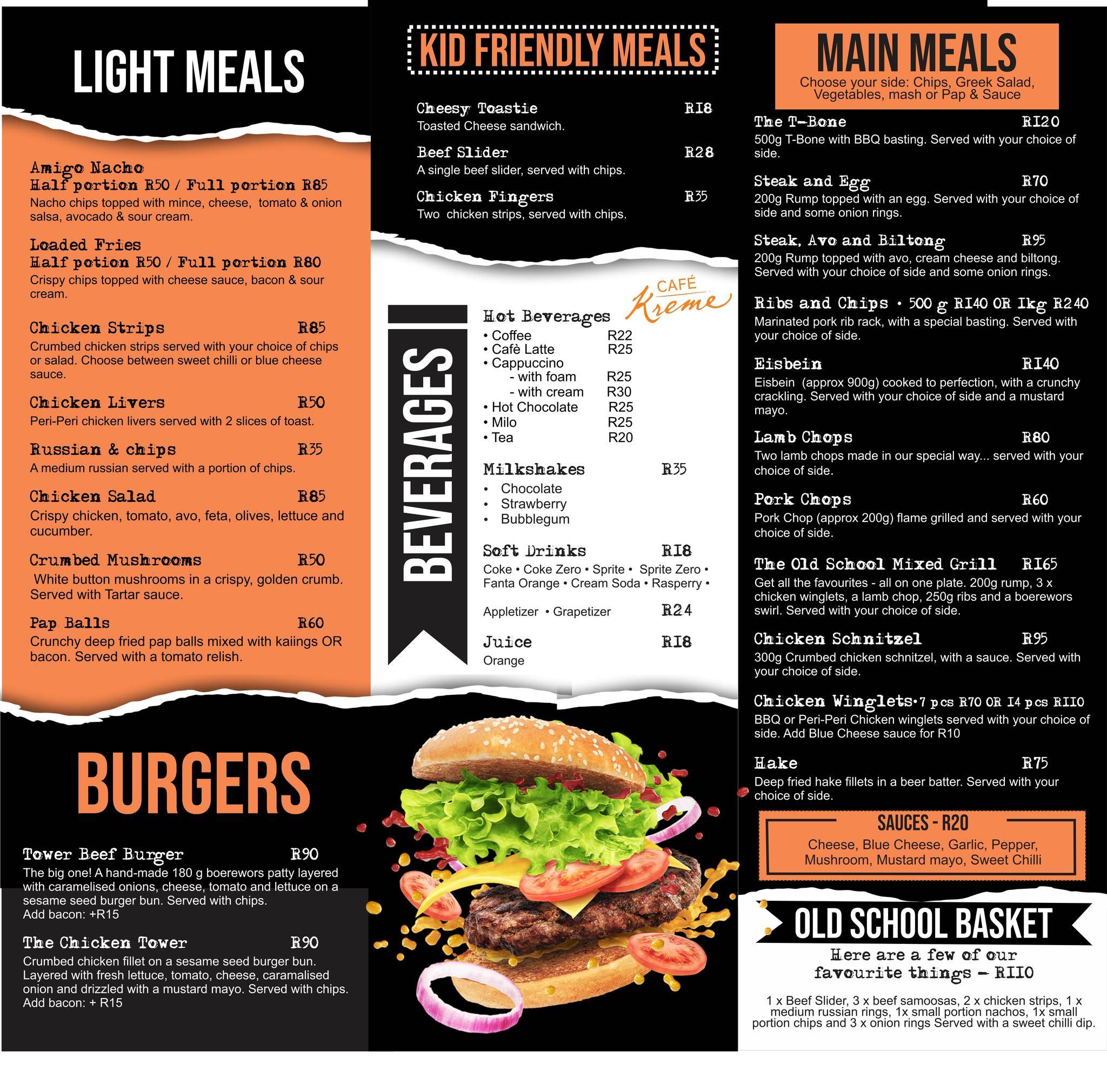 Menu at Old School Pub and Grill, Roodeplaat