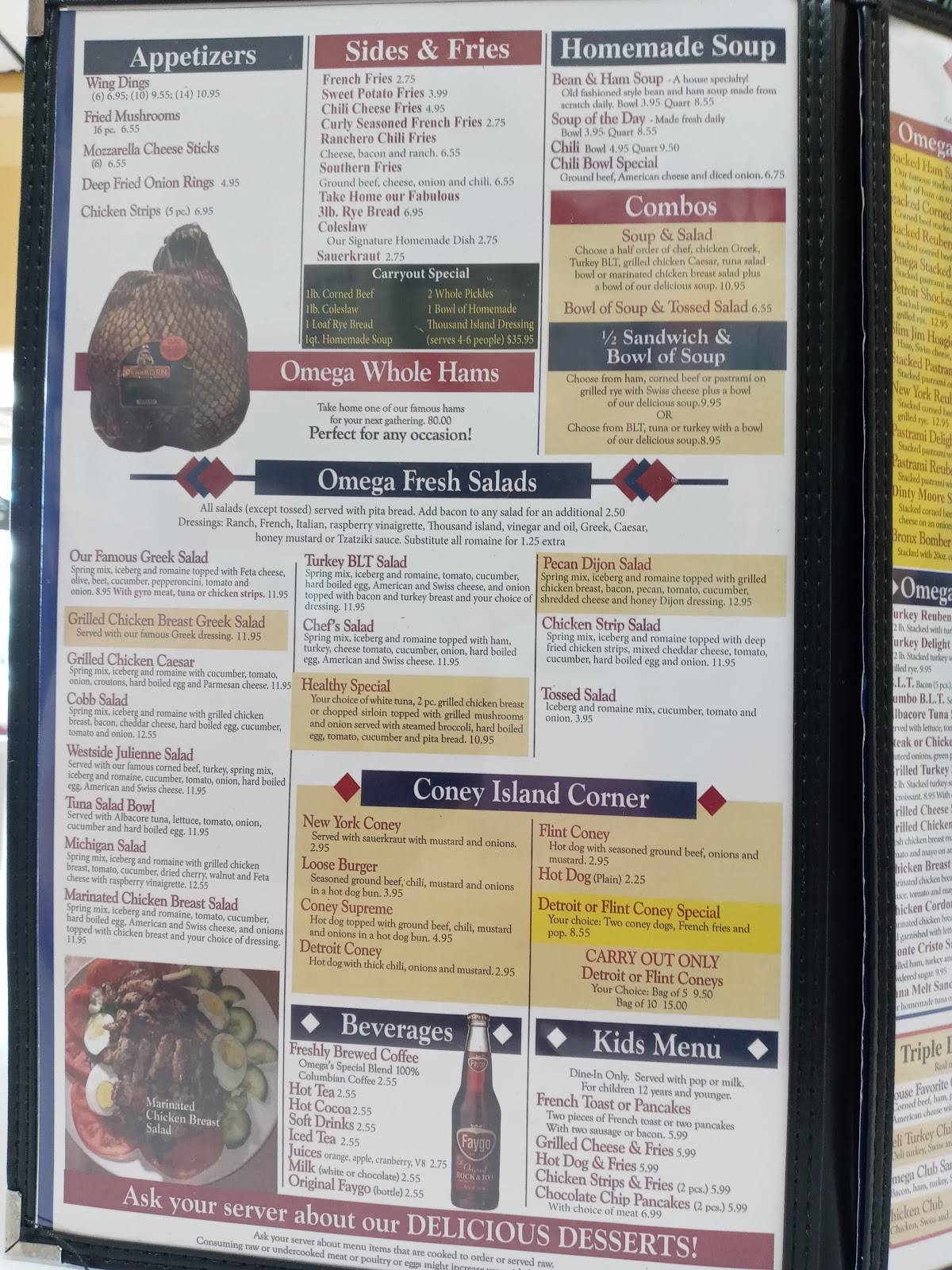 Menu at Omega Ham & Corn Beef Deli restaurant, Grand Blanc
