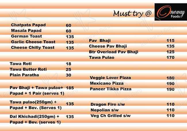 Menu at One Way Paratha, Pune