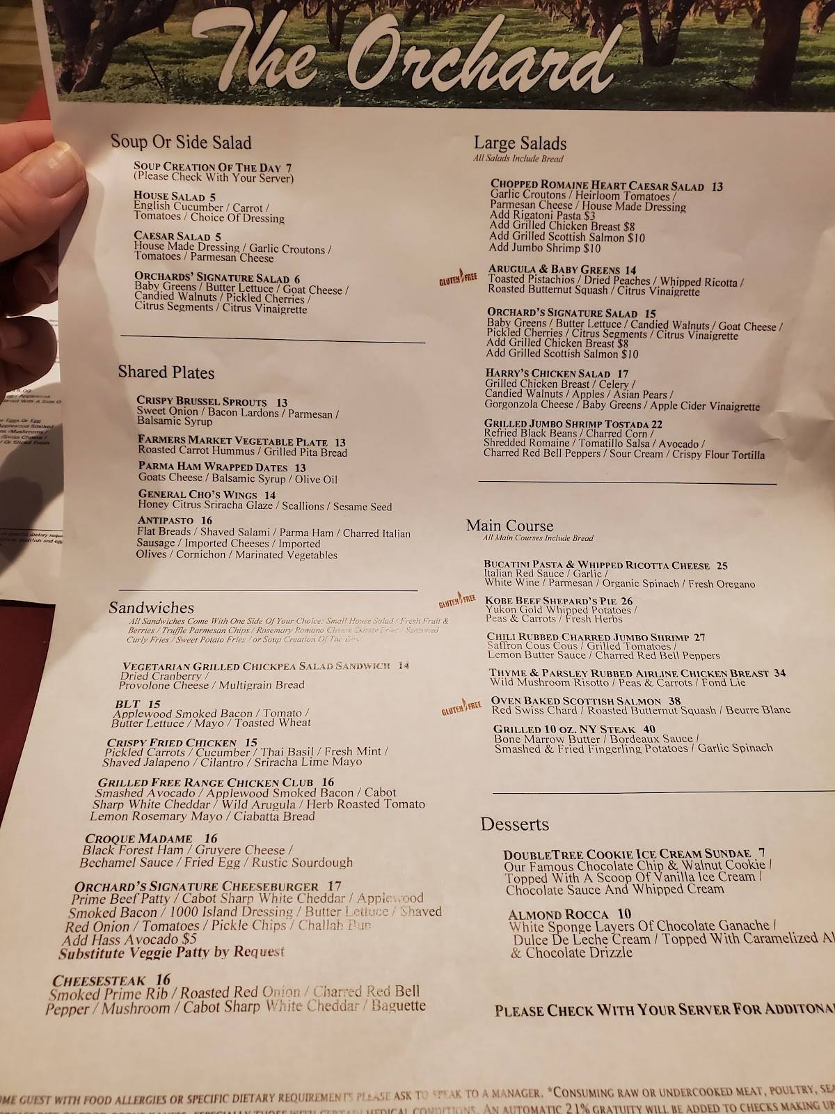 Menu at Orchard Restaurant, Claremont