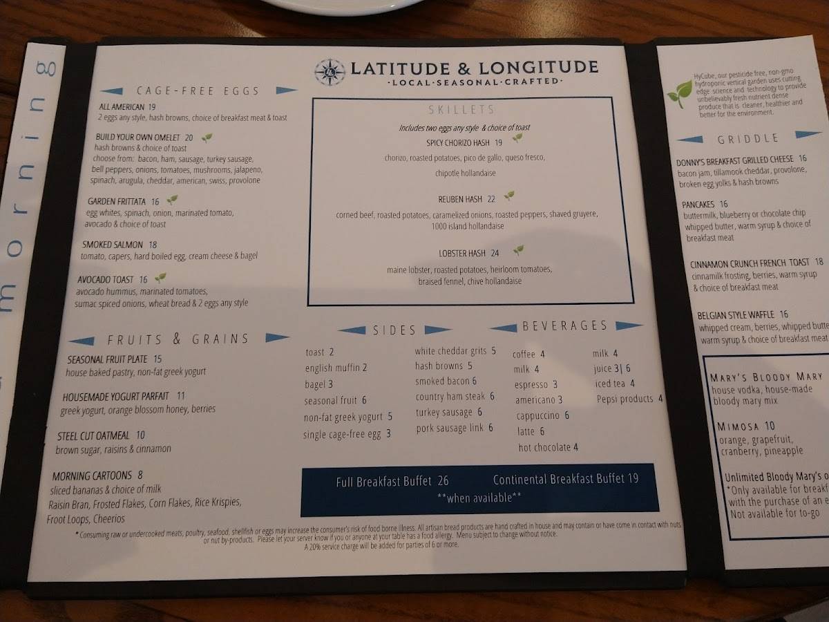 Menu at Latitude & Longitude restaurant, Orlando, World Center Dr