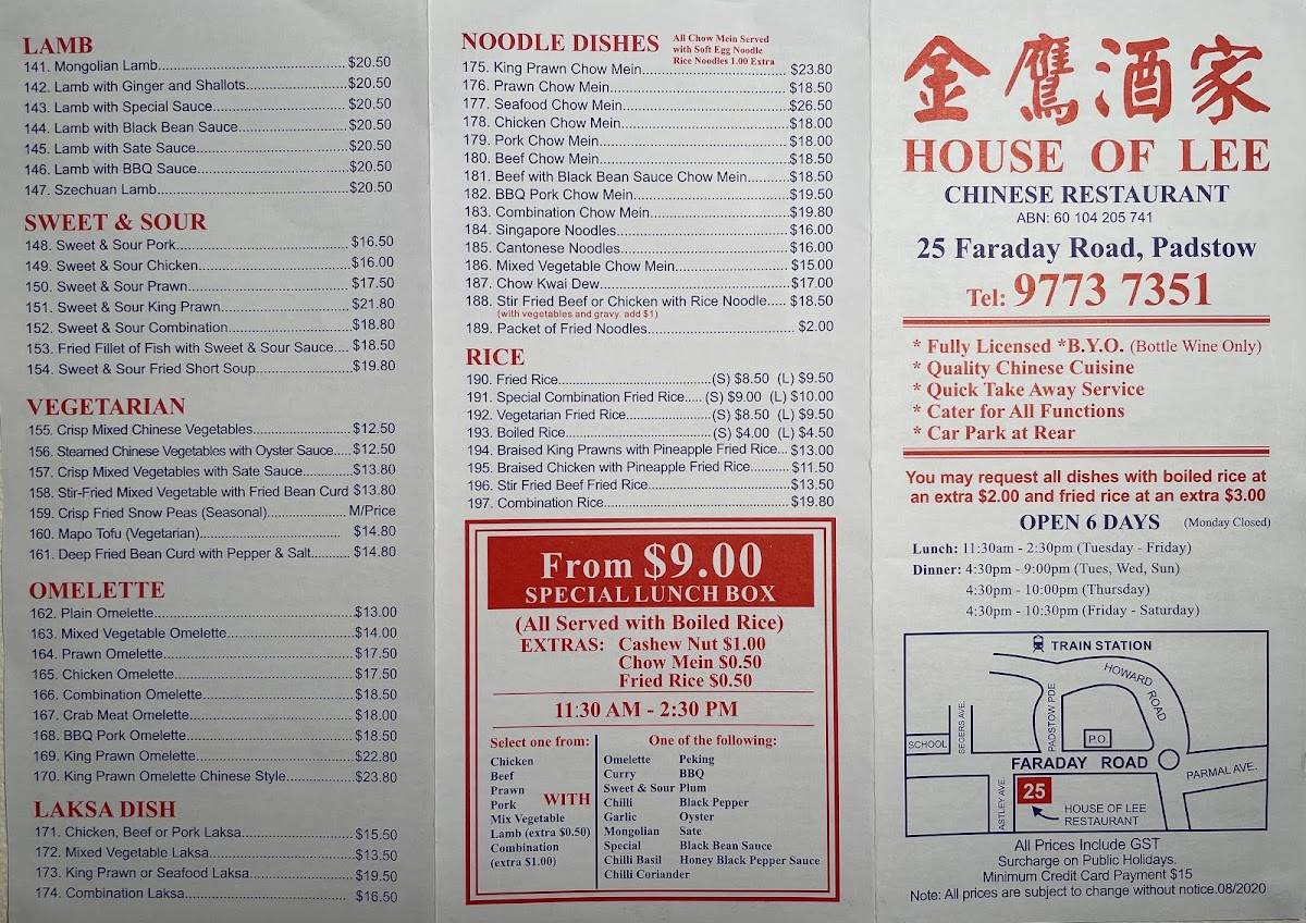 Menu at House of Lee restaurant, Padstow