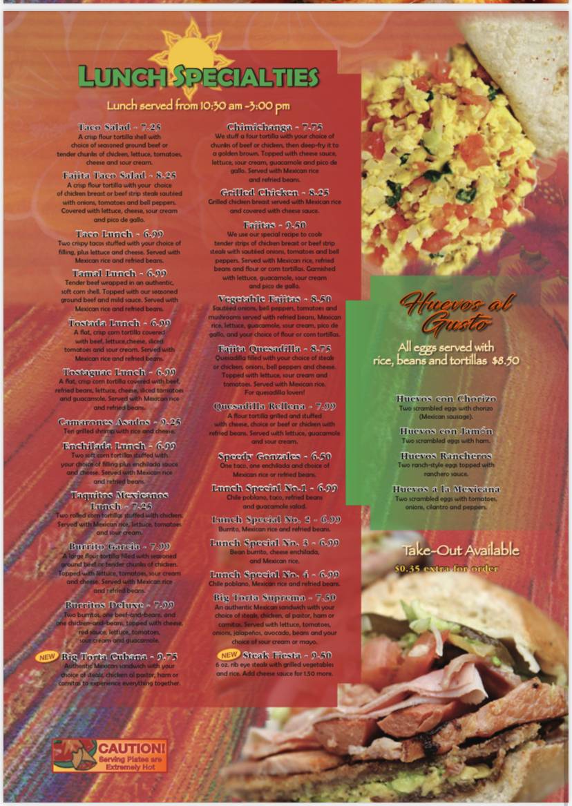 Menu at Los Garcia restaurant, Paducah, 451 Jordan Dr N