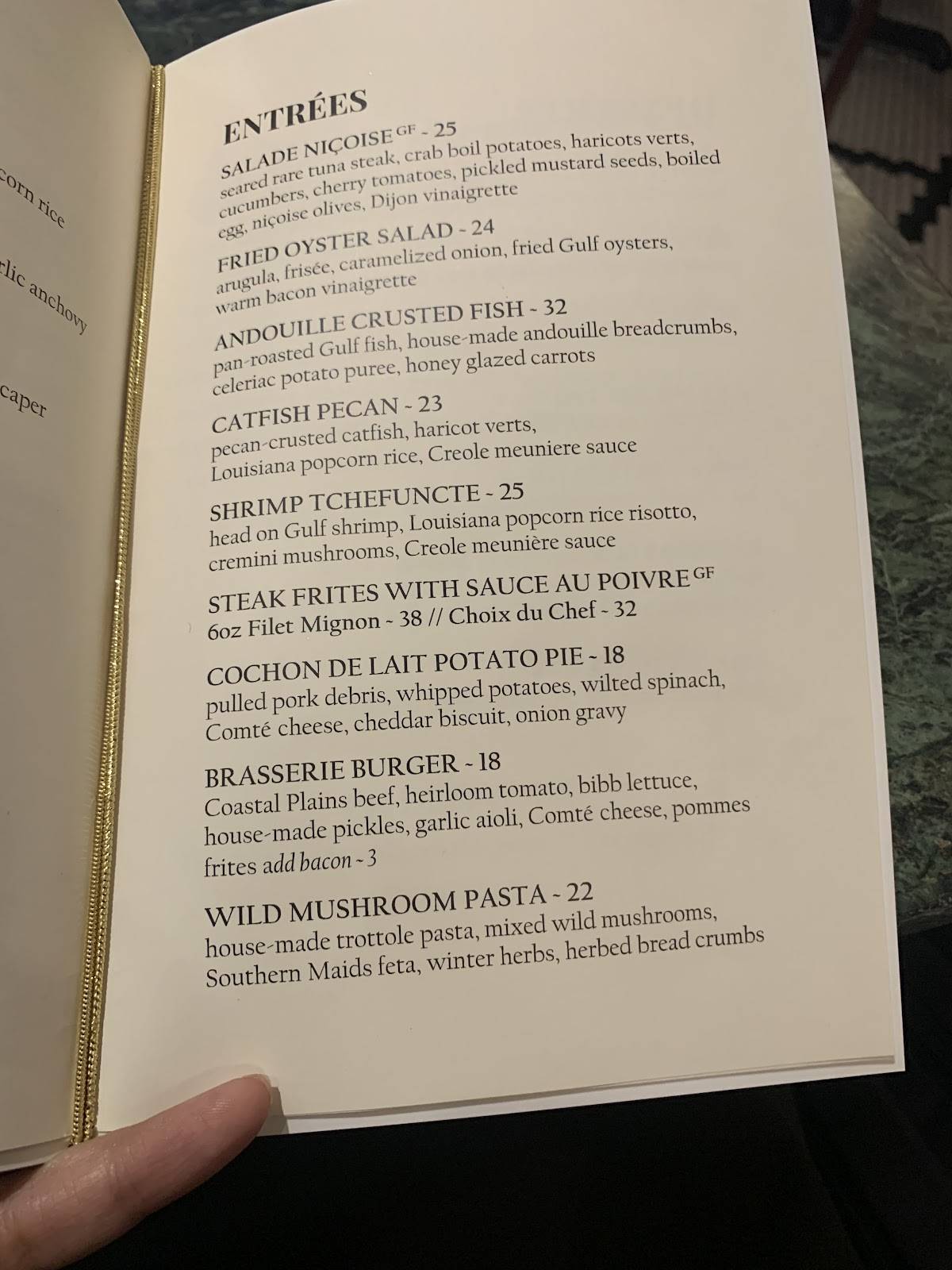 Menu at Palace Café by Dickie Brennan & Co. restaurant, New Orleans