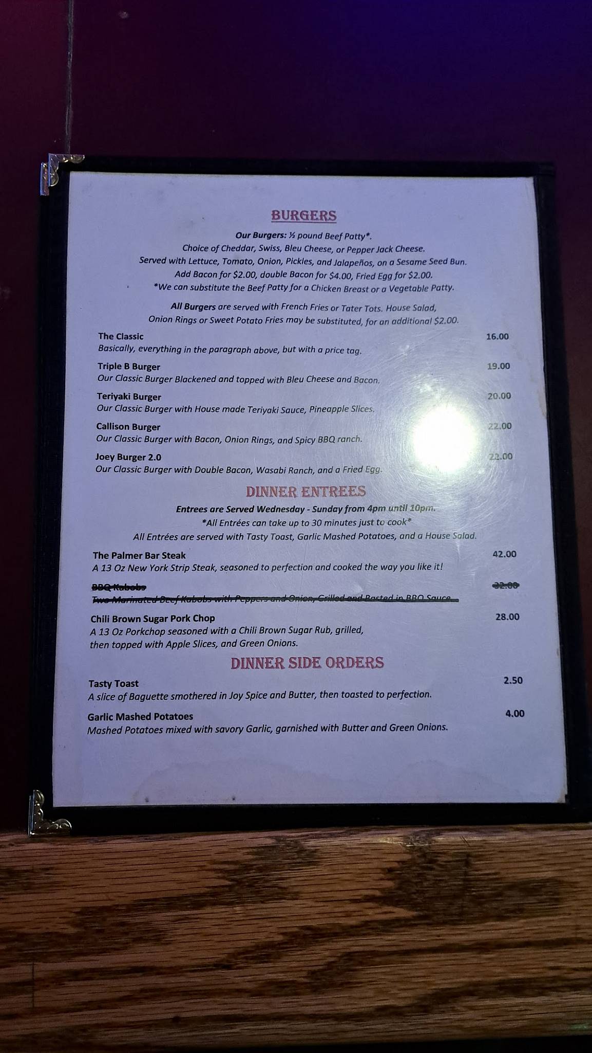 Menu at The Palmer Bar and Grill, Palmer