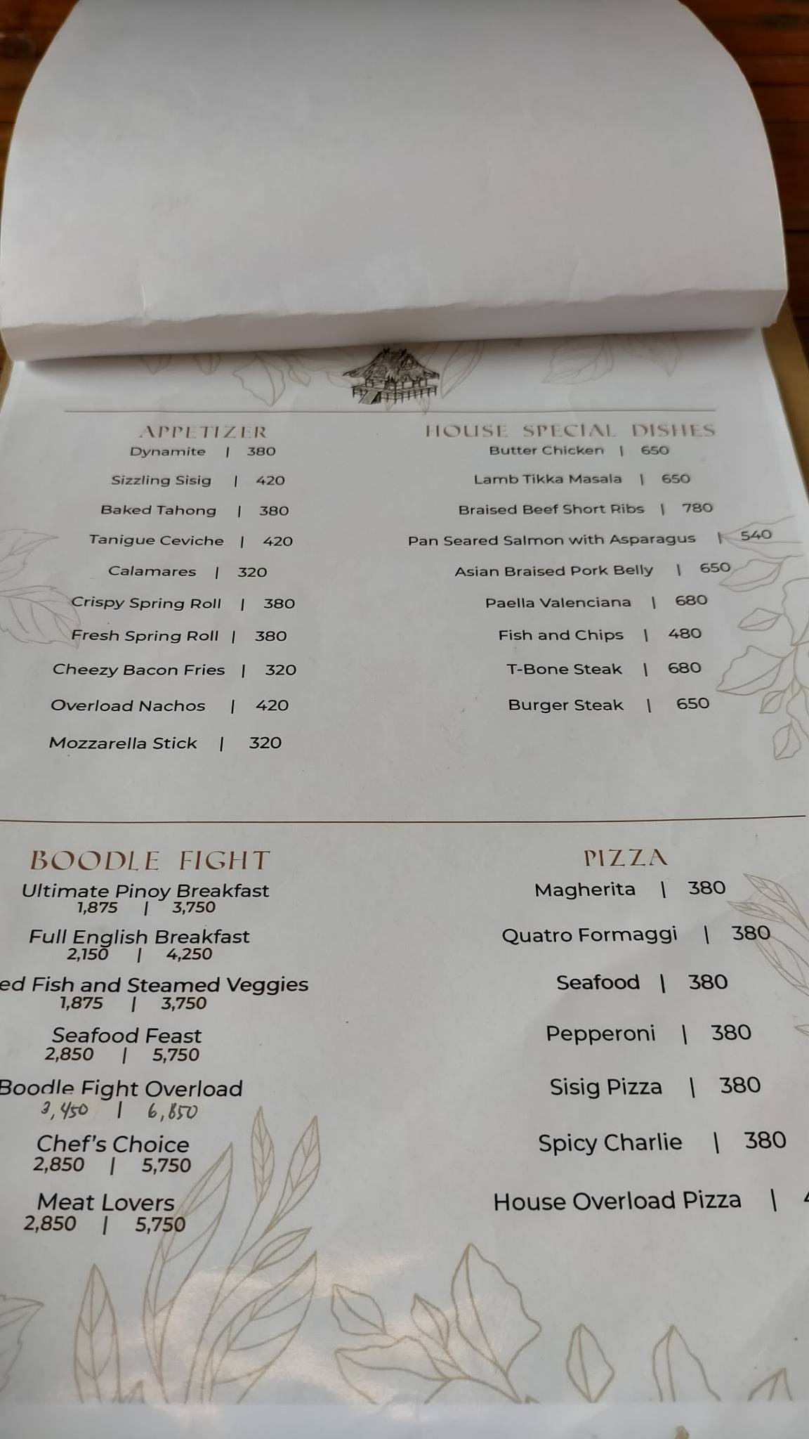 Menu at Pamahaw restaurant, Silang