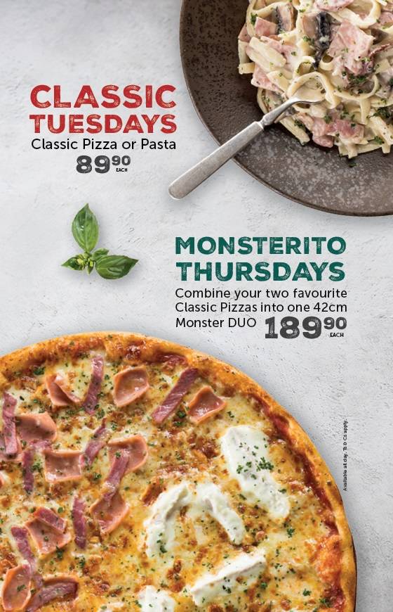 Menu at Panarottis Liberty Mall restaurant, Pietermaritzburg