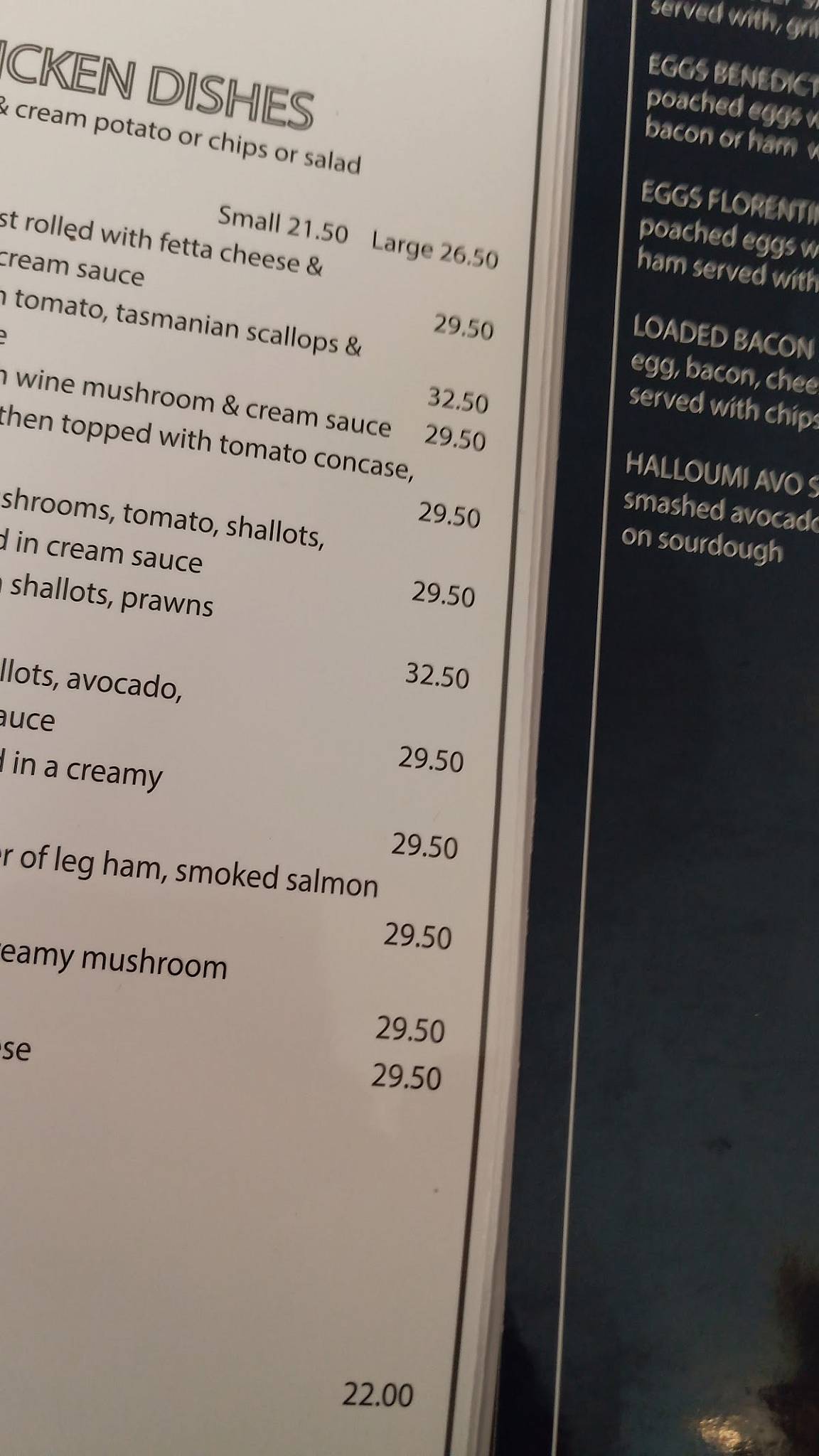 Menu at Paragon Cafe, Goulburn