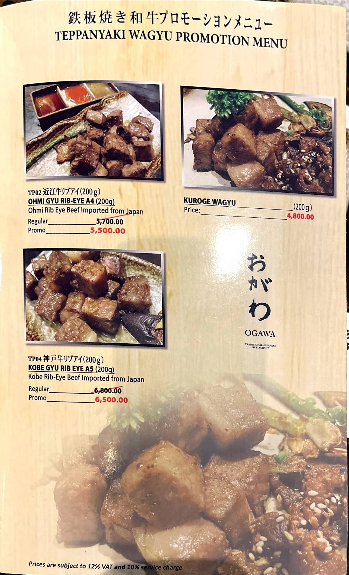 Menu at Ogawa restaurant, Taguig, The Fort Strip