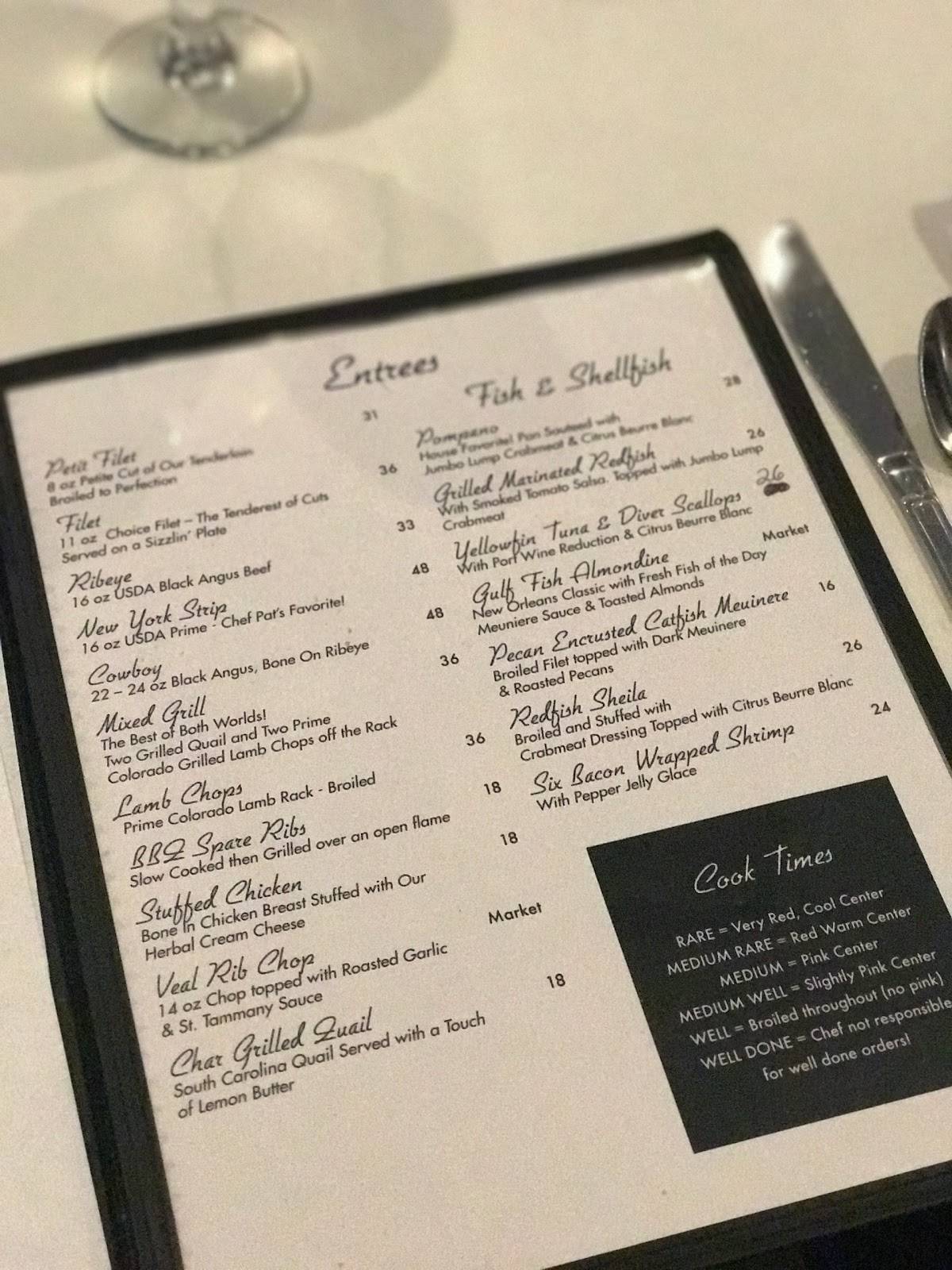 Menu at Pat Gallagher's 527 Restaurant & Bar, Mandeville