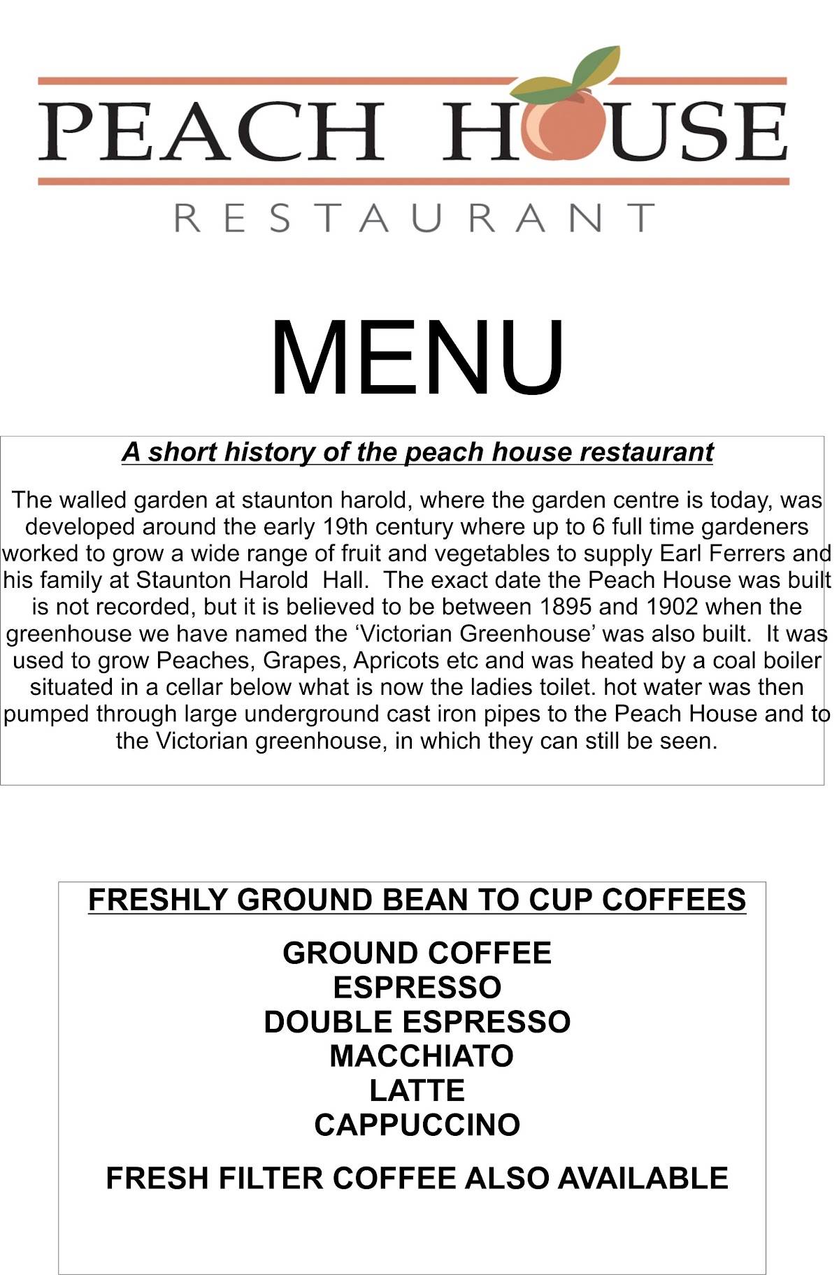 Menu at Peach House Restaurant, Ashby-de-la-Zouch, Malt Cottage