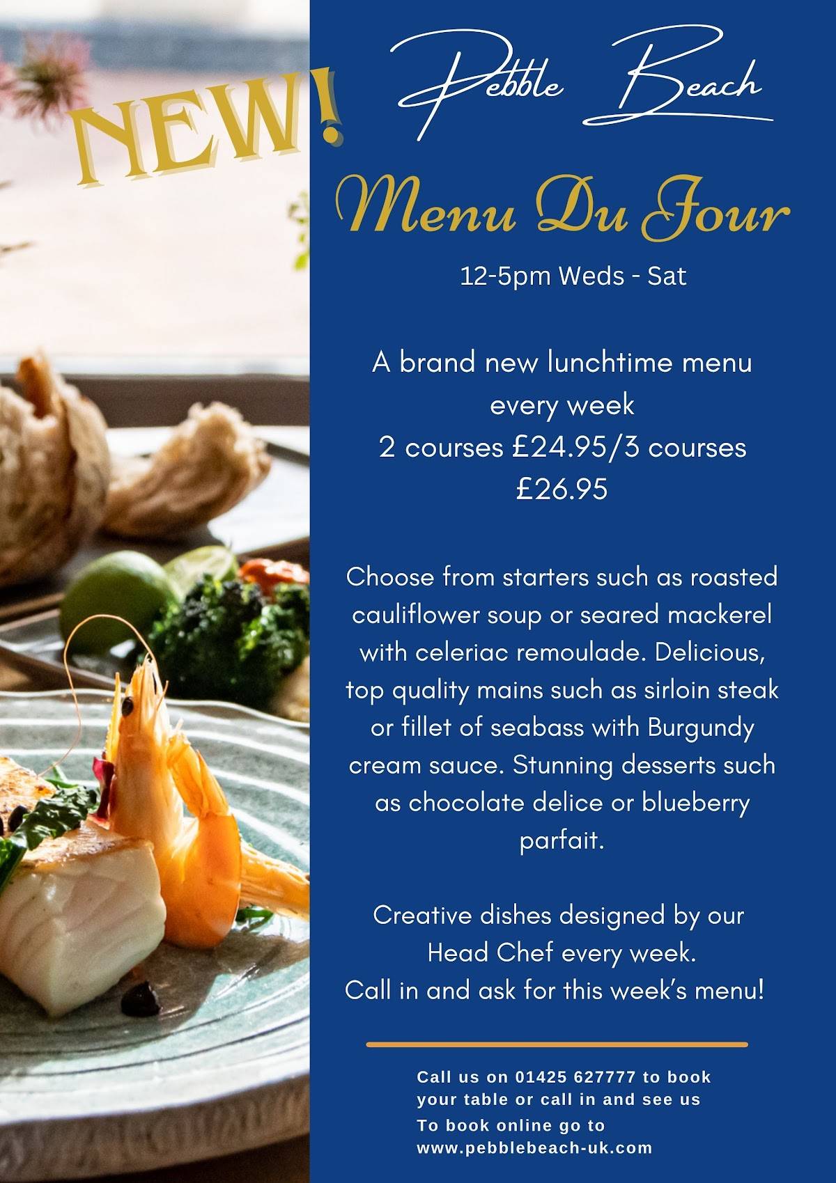Menu at Pebble Beach Restaurant, Barton on Sea