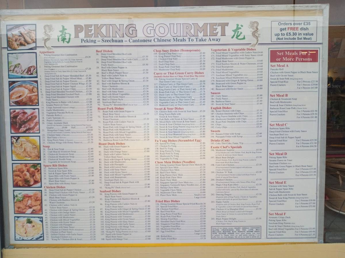 Menu at Peking Gourmet fast food, Southampton