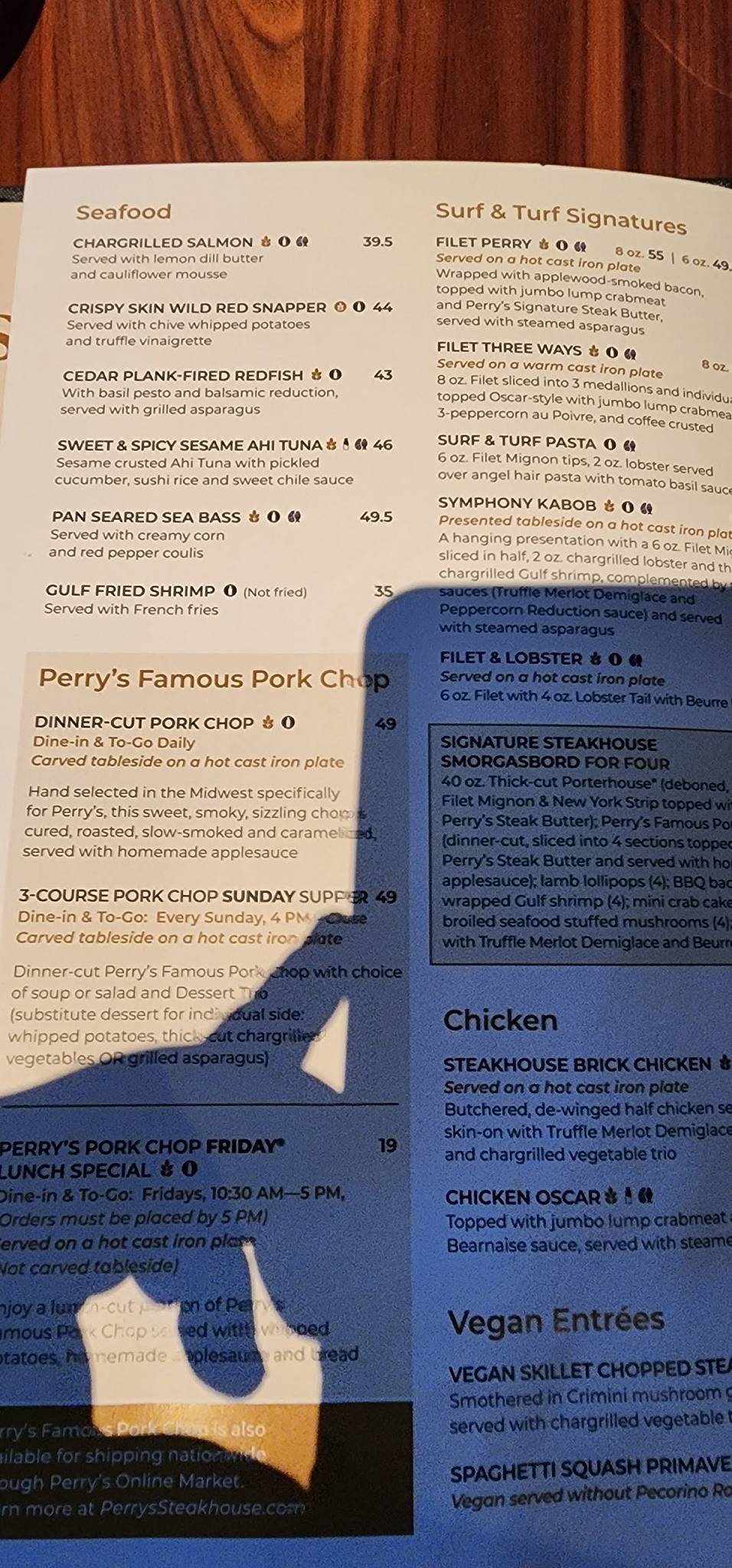 Menu at Perry's Steakhouse & Grille, San Antonio