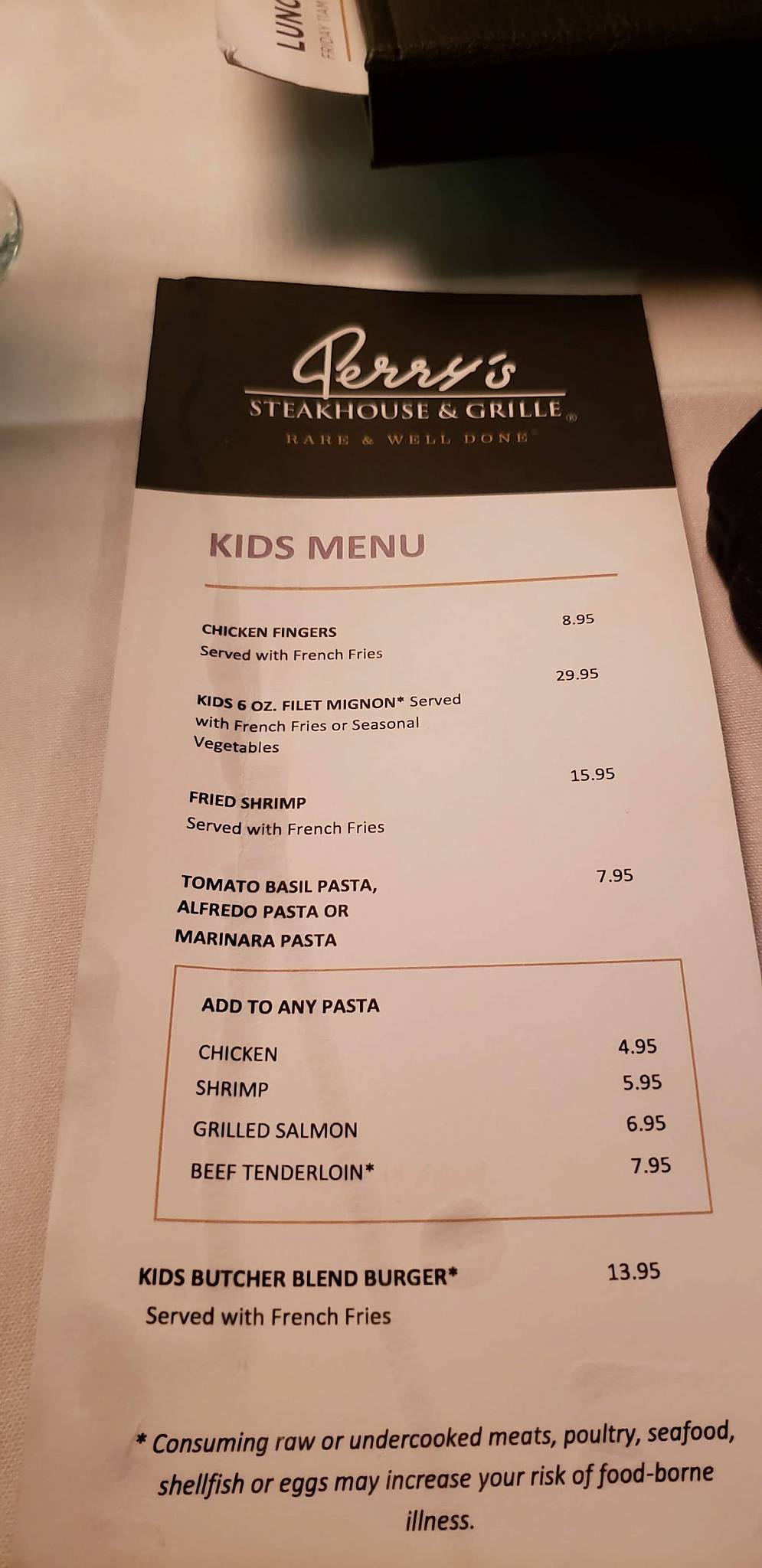 Menu at Perry's Steakhouse & Grille, San Antonio