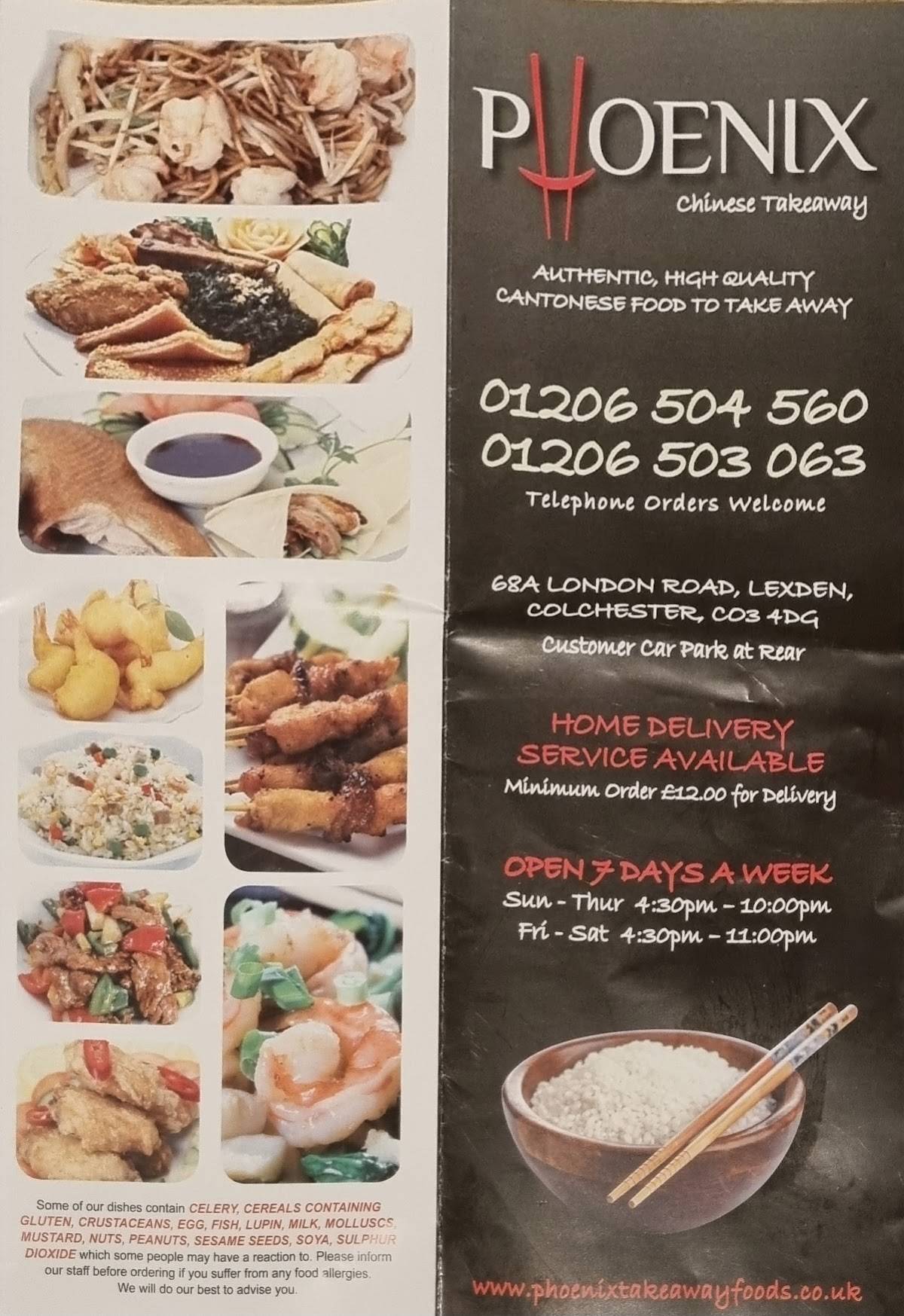 Menu at Phoenix Chinese Takeaway & Delivery fast food, Colchester