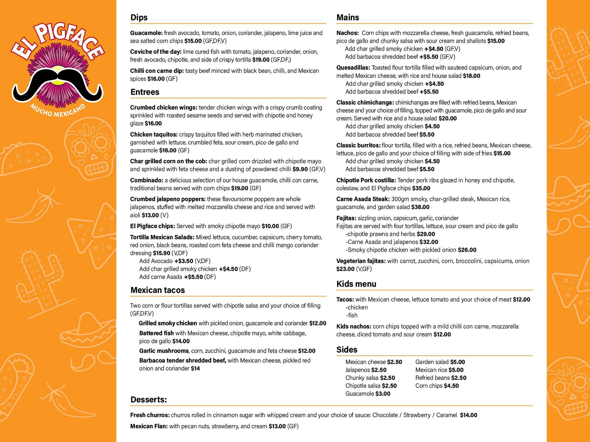 Menu at Pigface Seafood cafe, Woorim