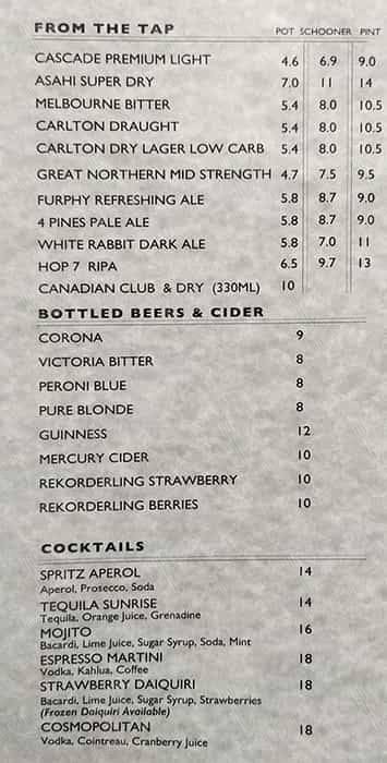 Menu at Pine Grove Hotel restaurant, Beaconsfield Upper
