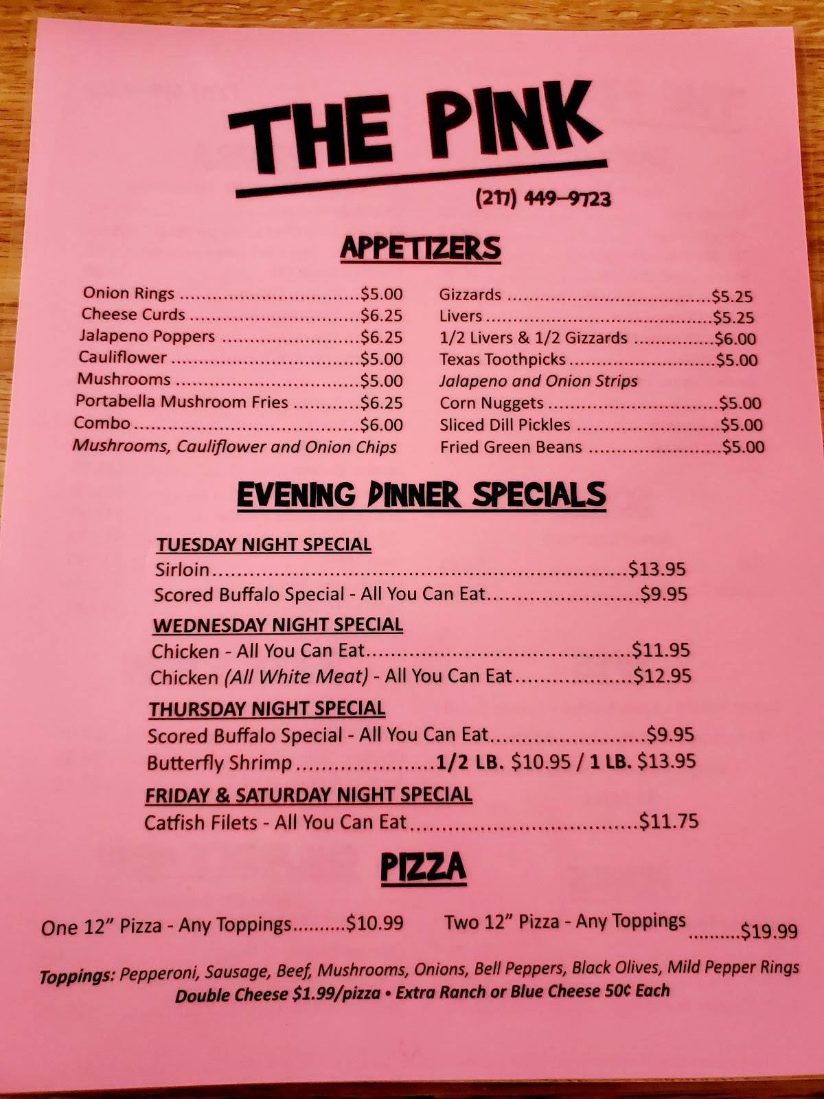 Menu at Pink Tavern Inc. pub & bar, Lomax, IL-96